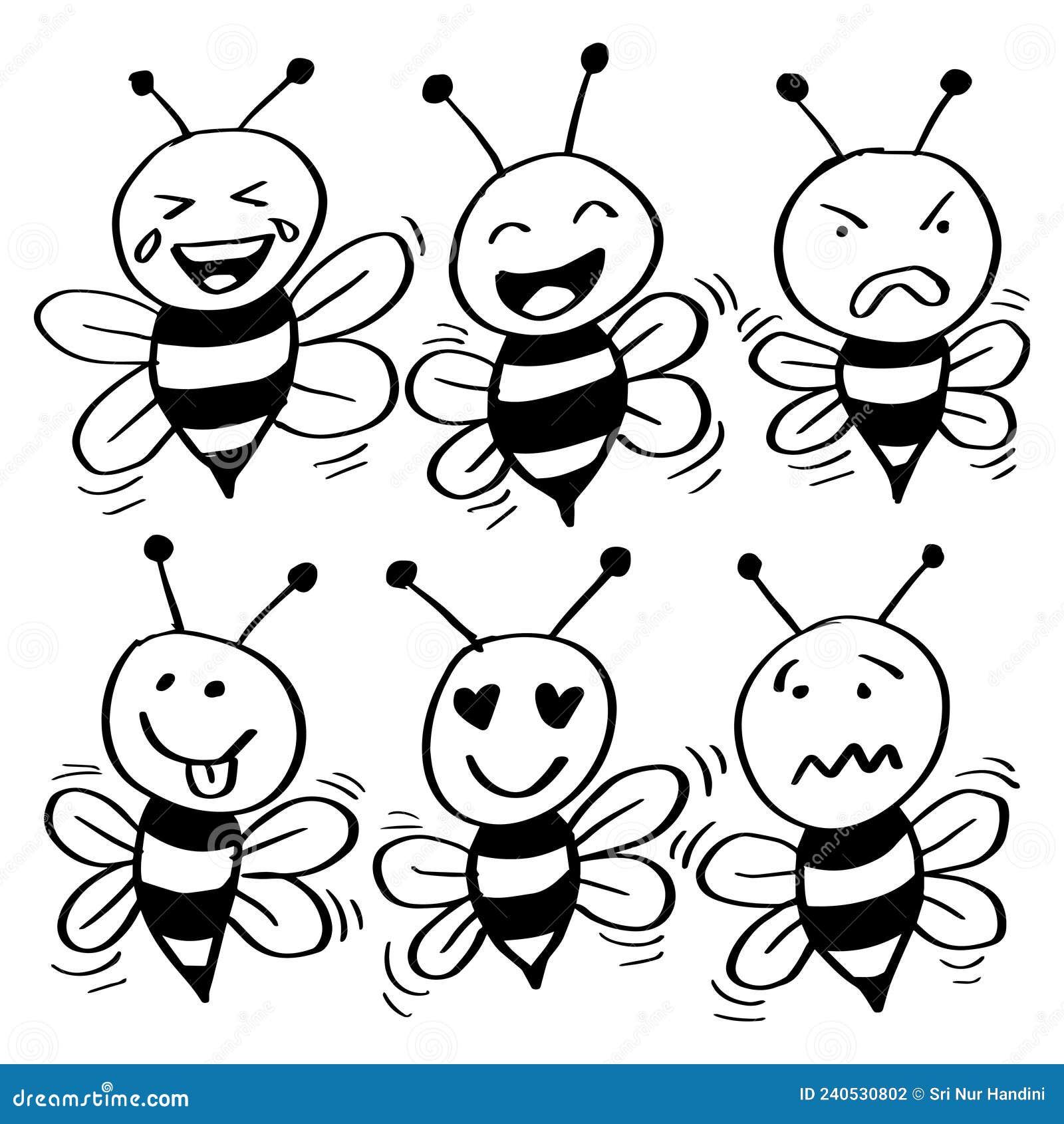 Cartoon Bee with Different Facial Expressions Stock Vector ...