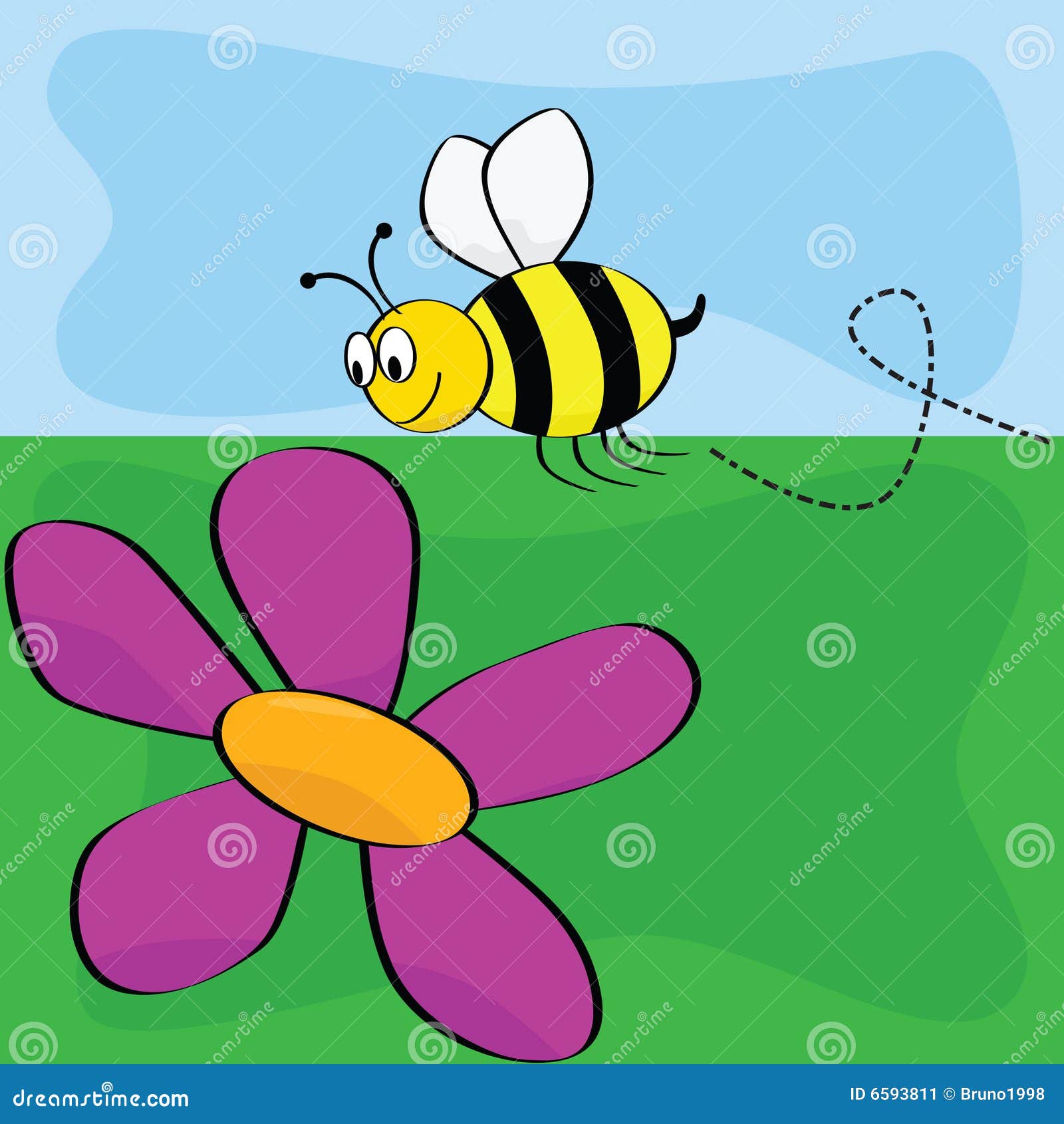 Cartoon Bee Flying Near Flower Stock Vector - Illustration of happy ...
