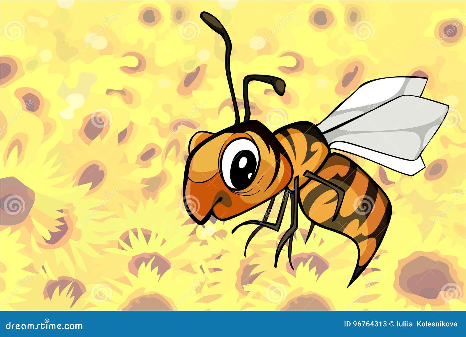 Cartoon Bee Flying Over a Field of Flowers Stock Vector - Illustration ...