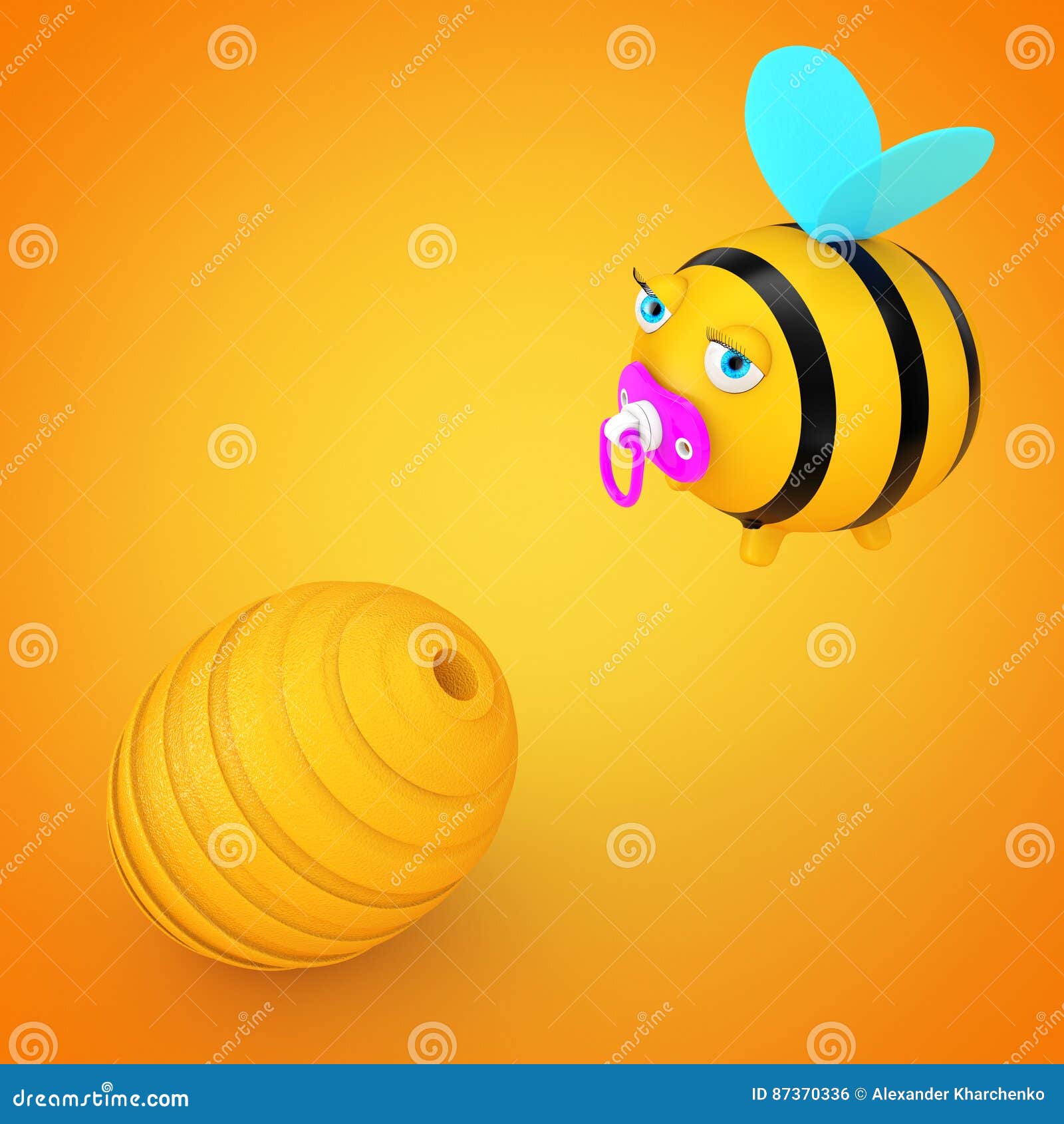 Cartoon Bee In Front Of Beehive. 3d Rendering Stock Illustration ...