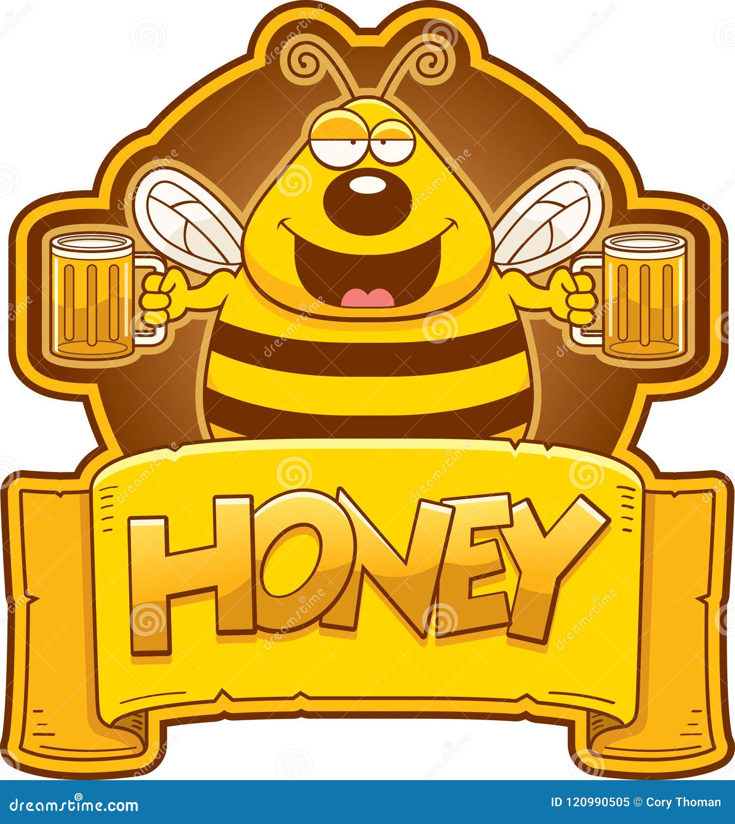 Cartoon Bee Honey Label stock vector. Illustration of happy - 120990505