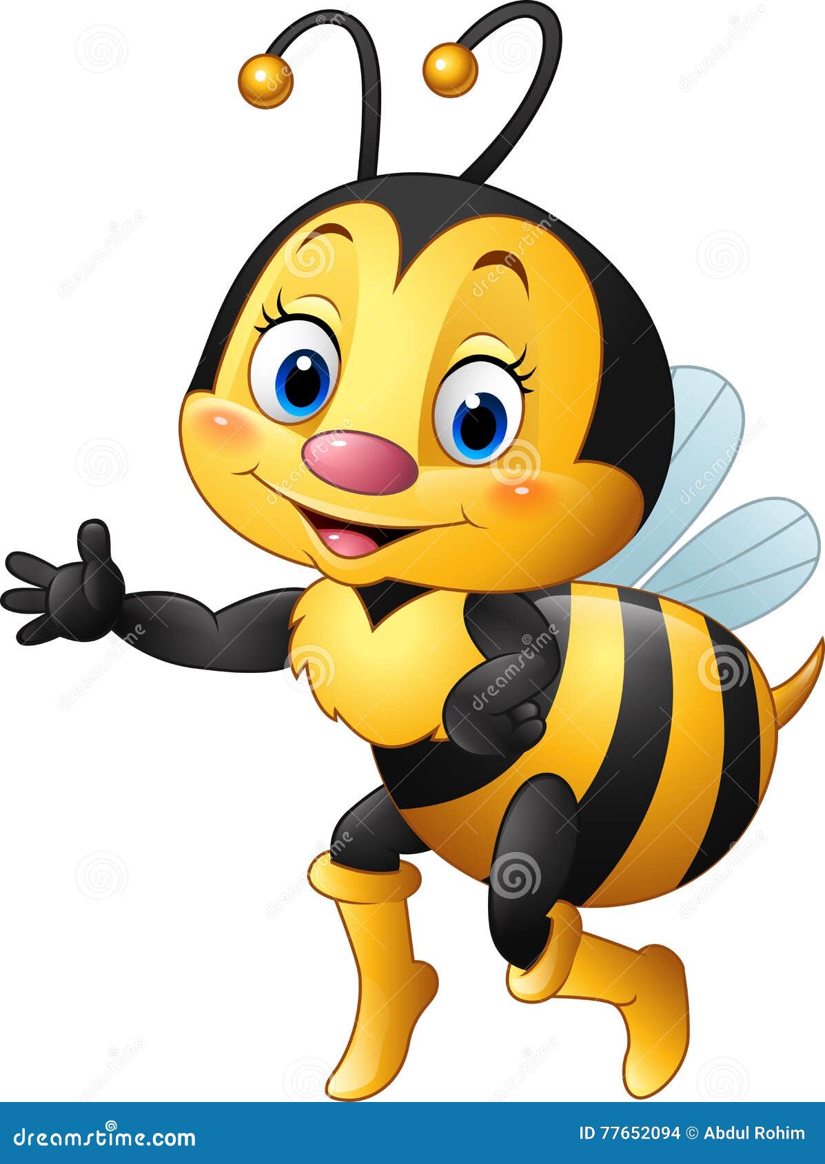Cartoon bee waving hand stock vector. Illustration of white - 77652094