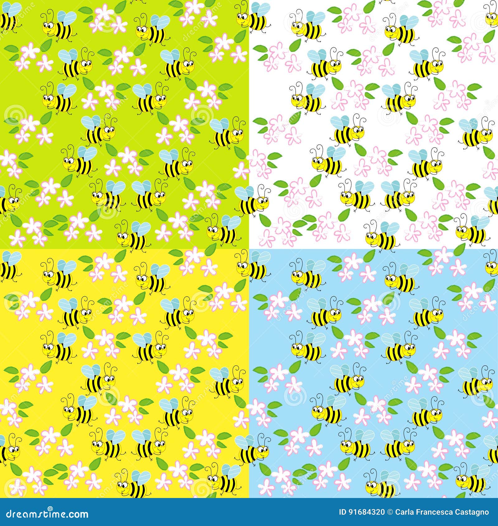 Cartoon bees pattern stock vector. Illustration of wallpaper - 91684320