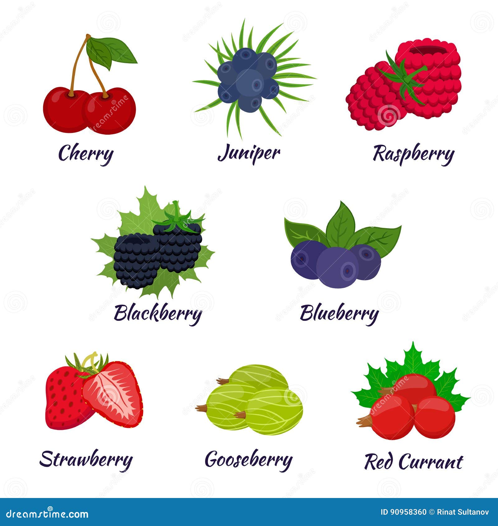 Cartoon Berries Menu. Raspberry, Blackberry, Gooseberry, Red Currant ...