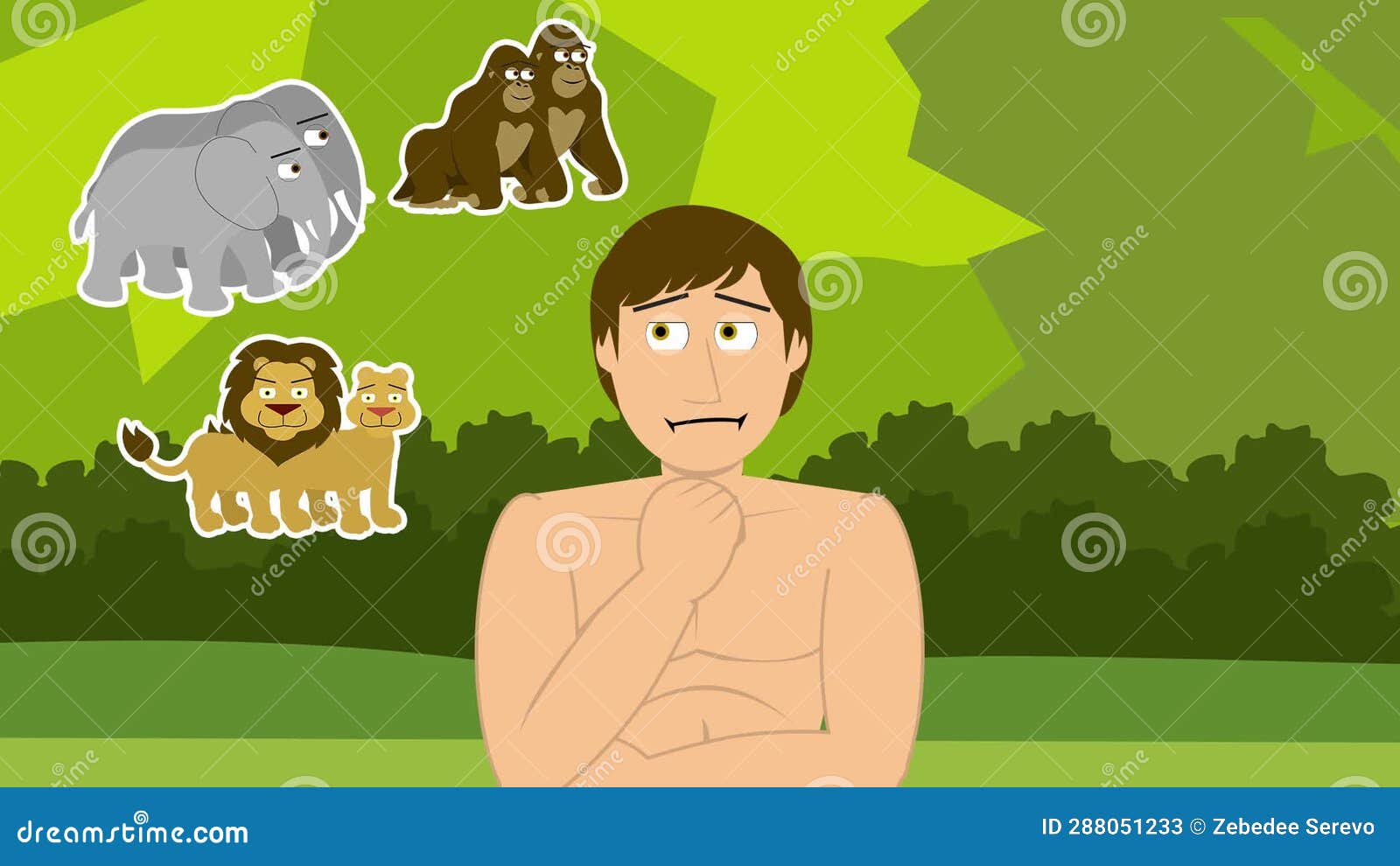 Cartoon Bible Illustration of Adam Thinking about Having a Partner ...