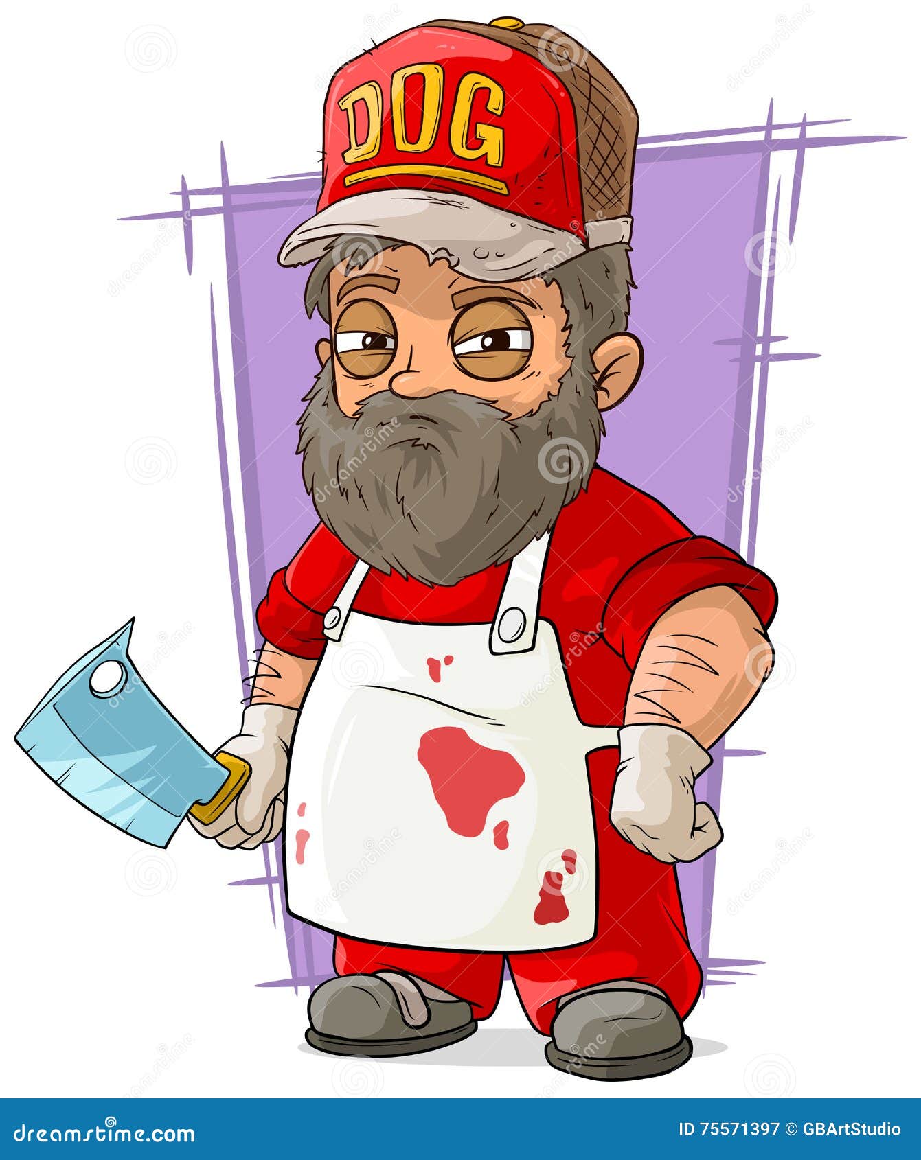 Cartoon Big Butcher In Apron With Backsword | CartoonDealer.com #75571397