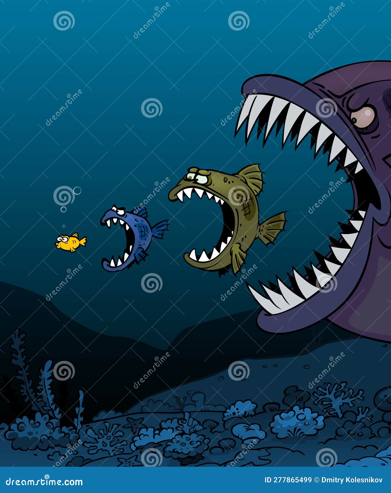 Cartoon Big Fish Eat Small Fish Underwater World Background Stock ...