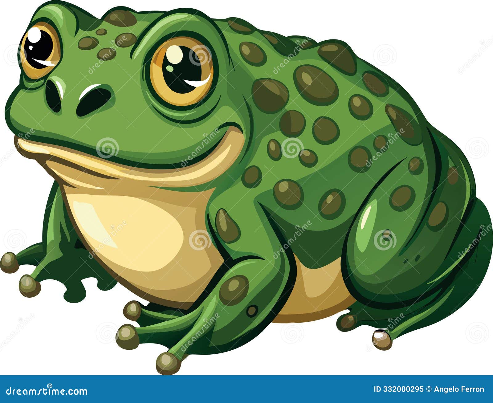 Big Green Toad Smiling and Resting on White Background- Stock Vector ...