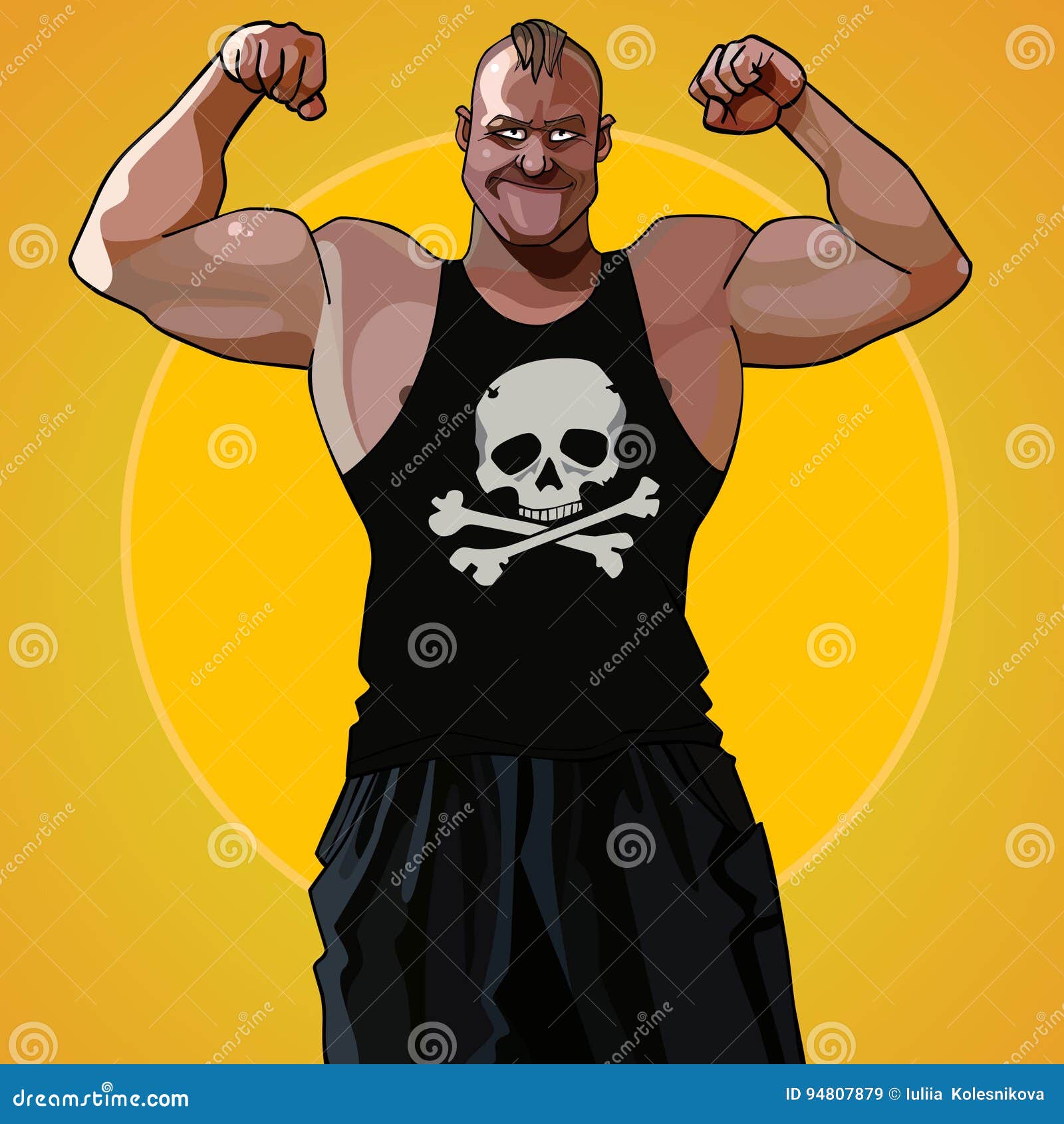 Cartoon Big Muscular Man Standing in the Pose of a Bodybuilder Stock ...