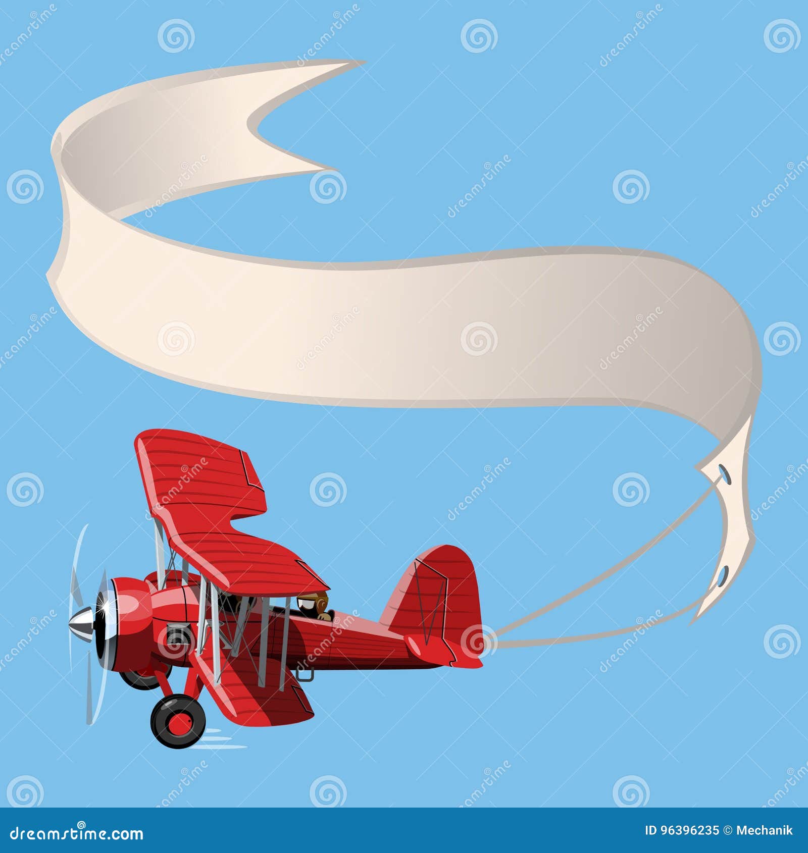 Cartoon Biplane with Banner Stock Vector - Illustration of retro ...