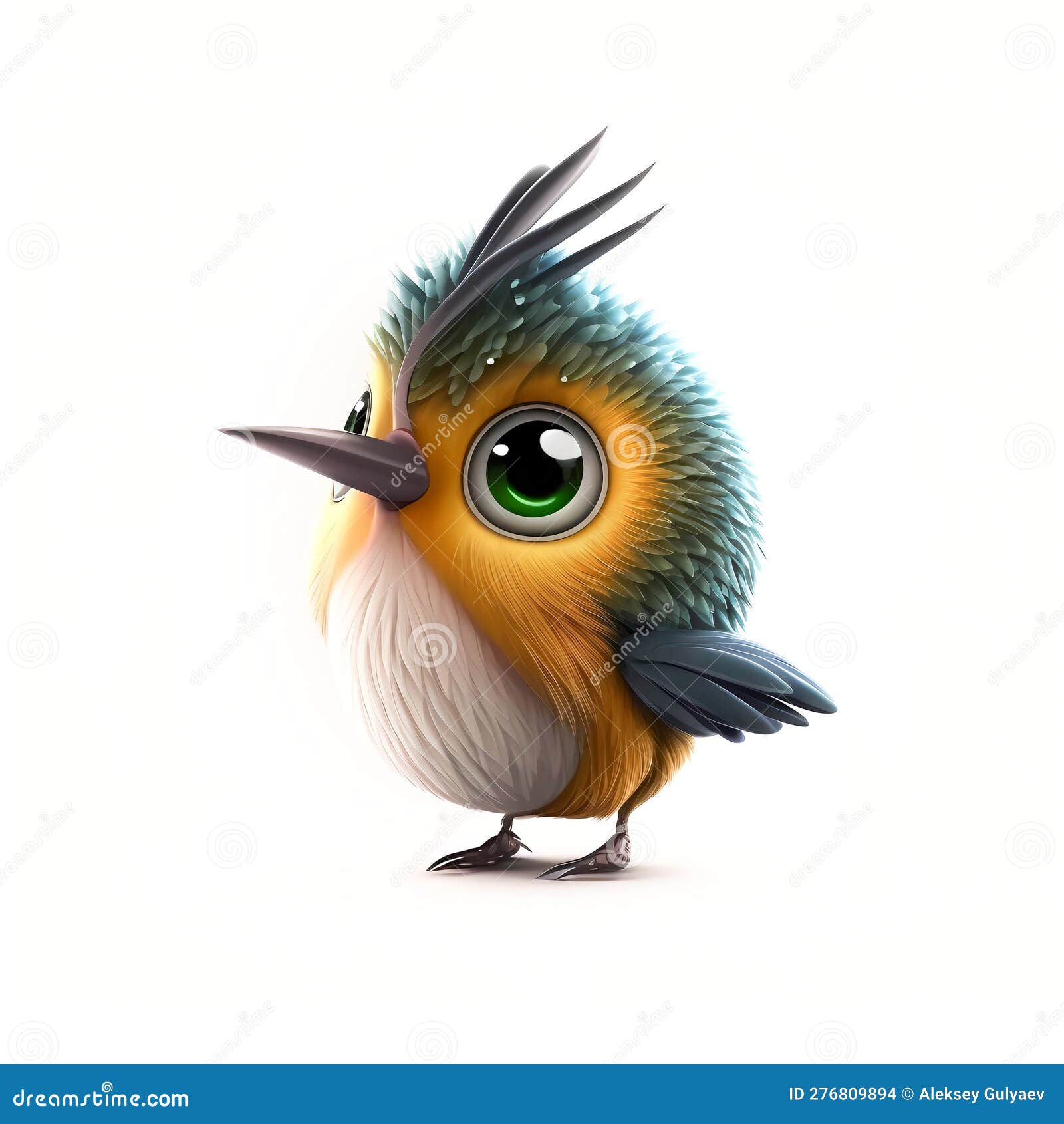 A Cartoon Bird with Big Eyes and a Big Green Eye. on a White Background ...