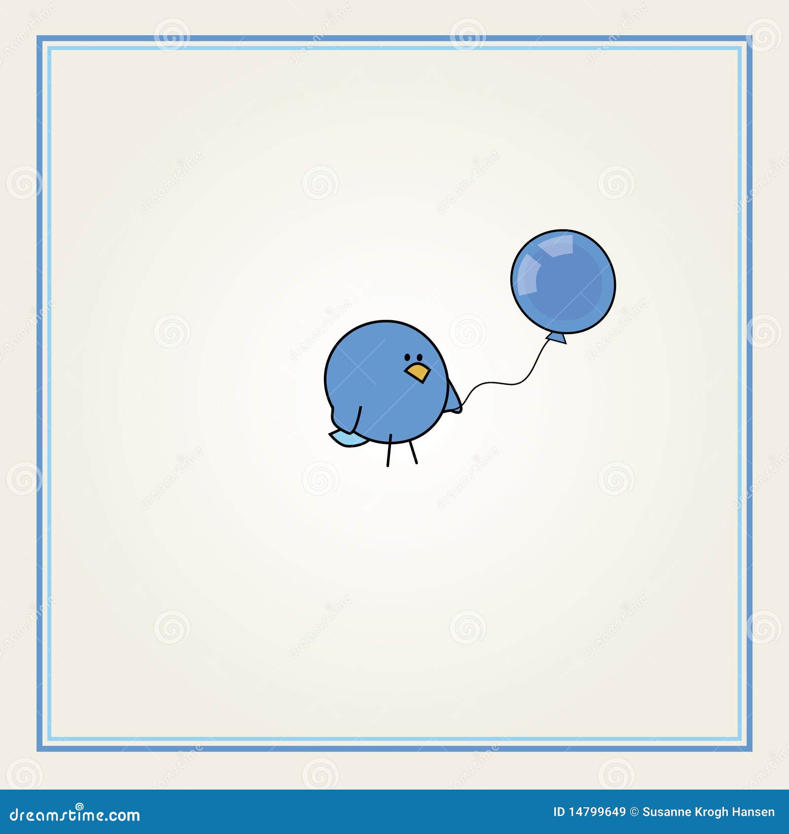 Cartoon Bird with a Blue Balloon Stock Illustration - Illustration of ...