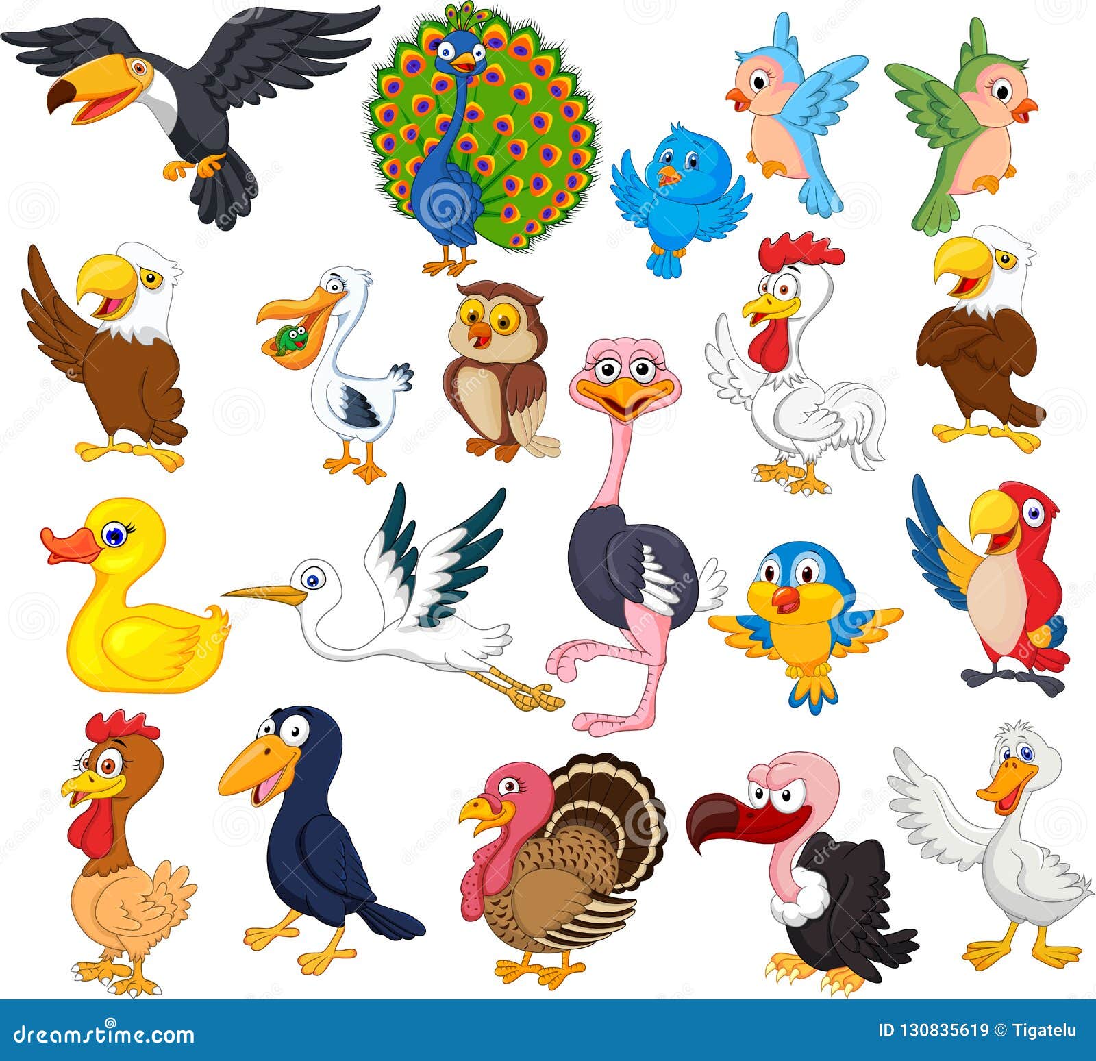 Cartoon Bird Collection Set Stock Vector - Illustration of duck, bird ...