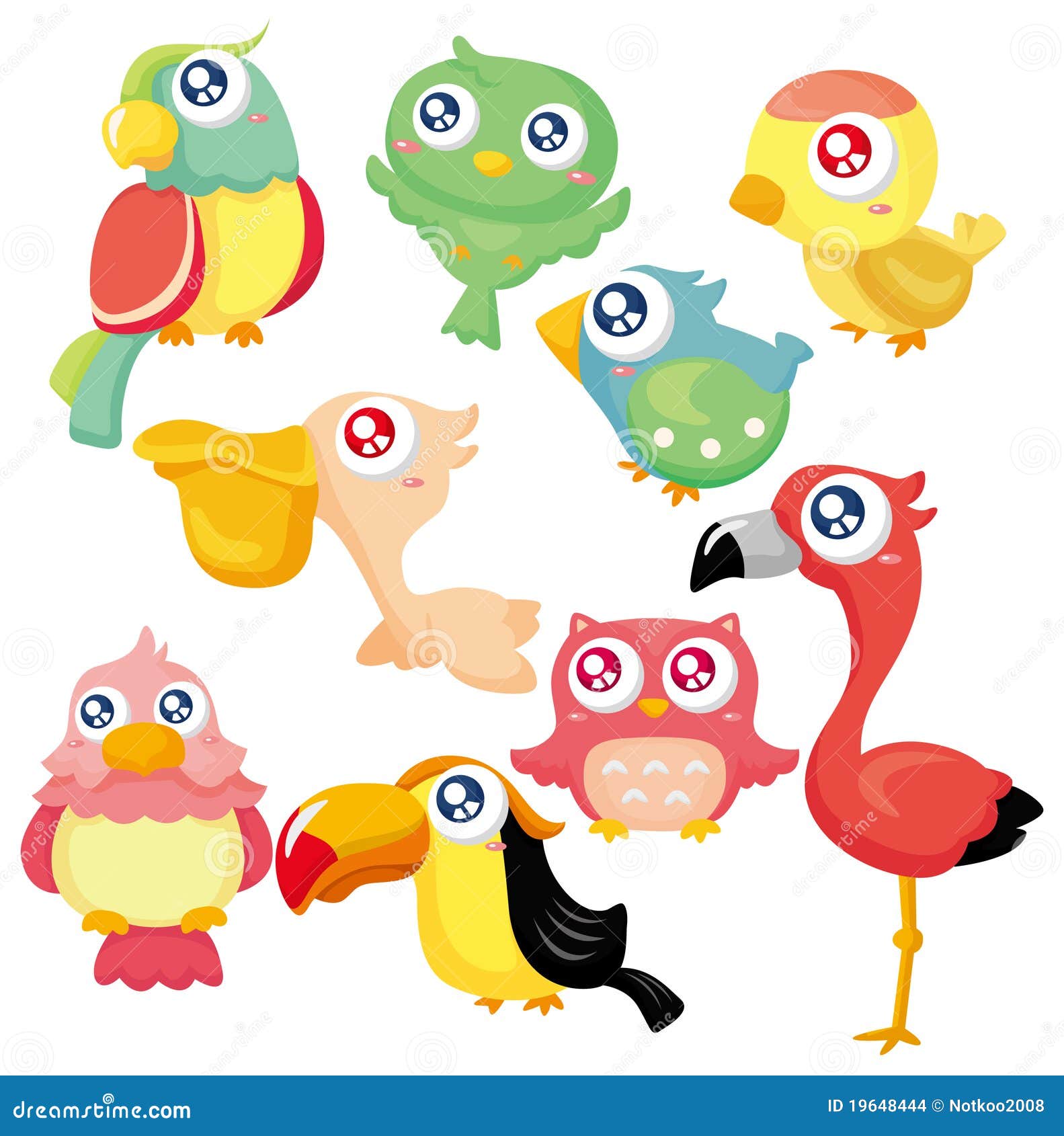 Cartoon bird icon set stock vector. Illustration of flight - 19648444