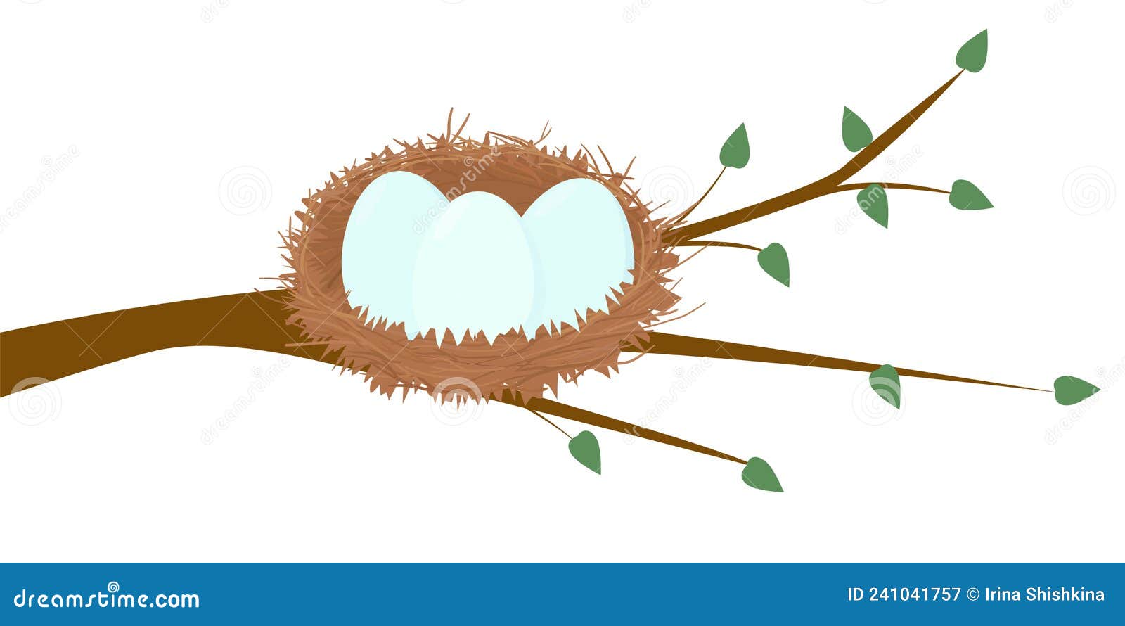 Cartoon Bird Nest with Three Eggs on Tree Twigs Stock Vector ...