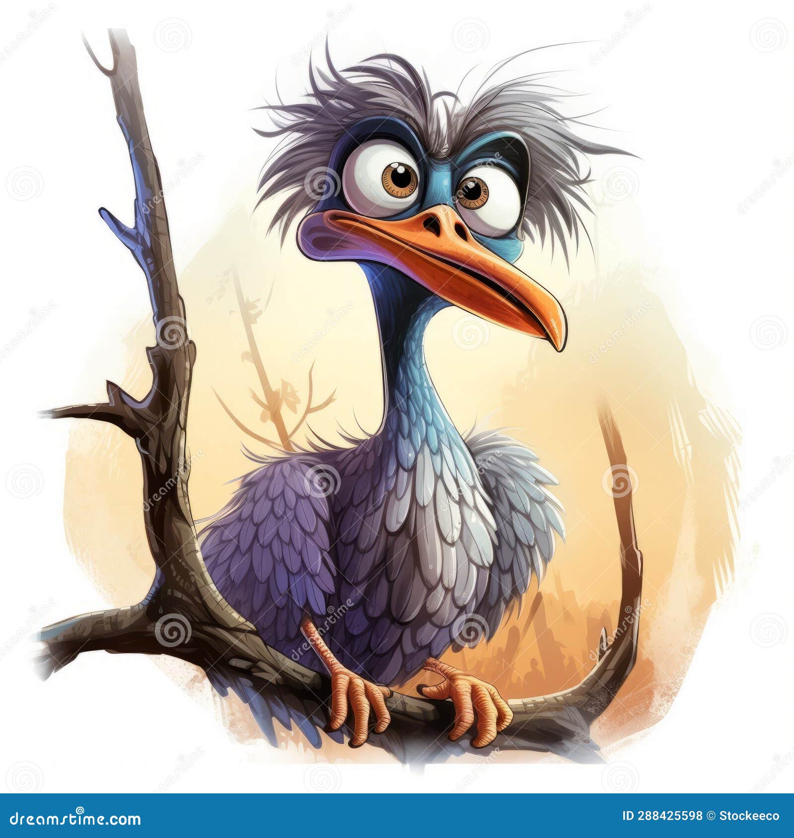 Crazy Emu: Cartoon Animated Bird Character Illustration Stock ...