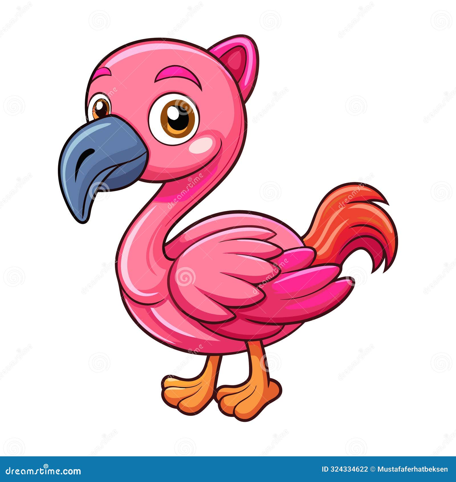 A Cartoon Flamingo with Pink Feathers and Orange Beak Stock ...