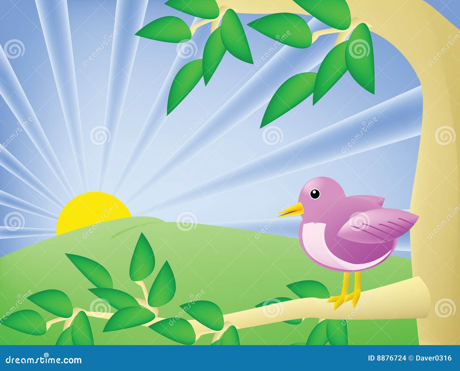 Cartoon bird in a tree stock vector. Illustration of leaf - 8876724