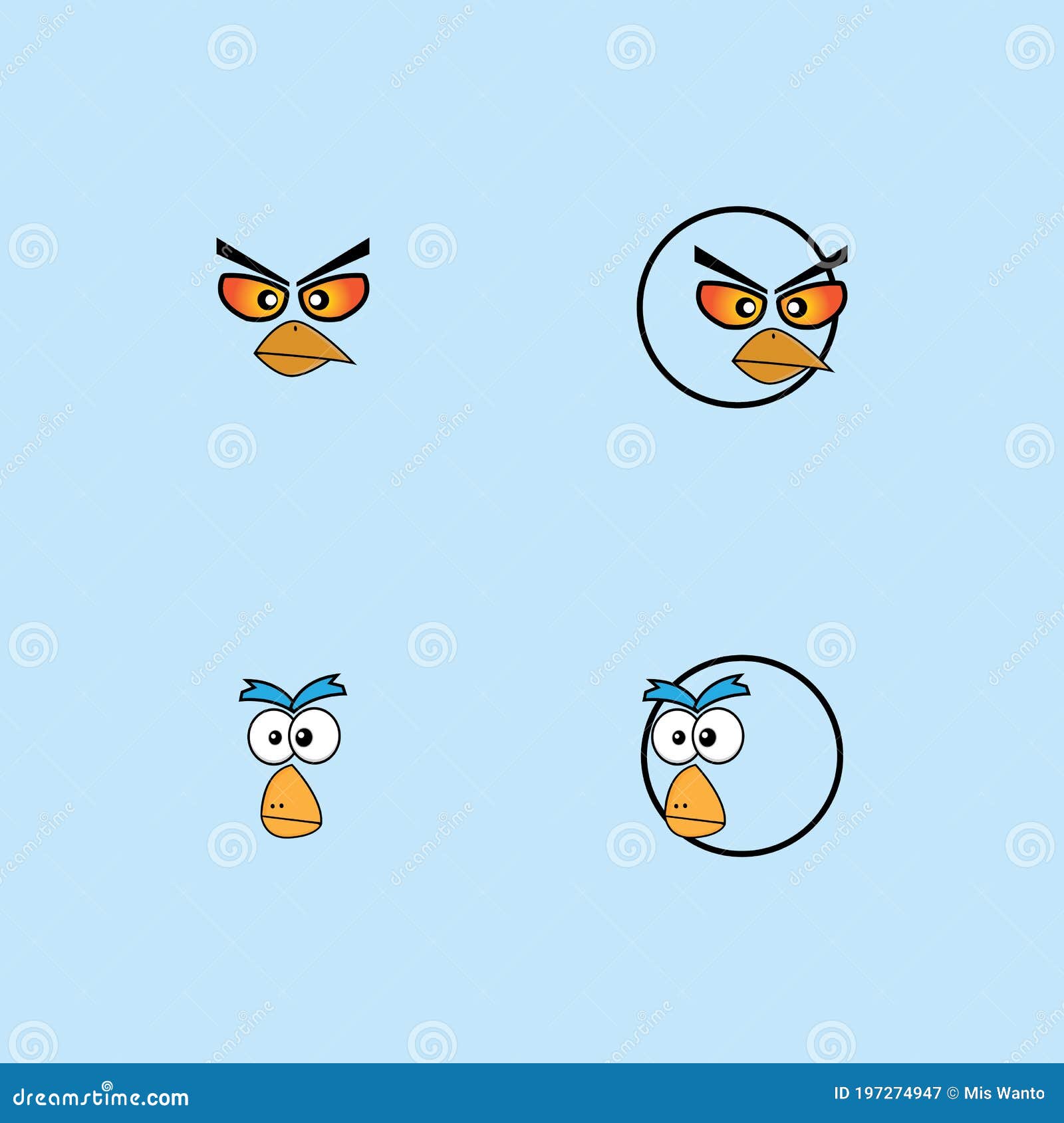 Cartoon Birdies Face Emoticon Design Stock Vector - Illustration of ...