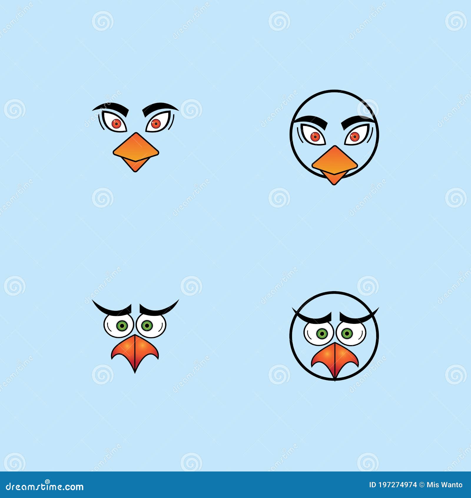 Cartoon Birdies Face Emoticon Design Stock Illustration - Illustration ...