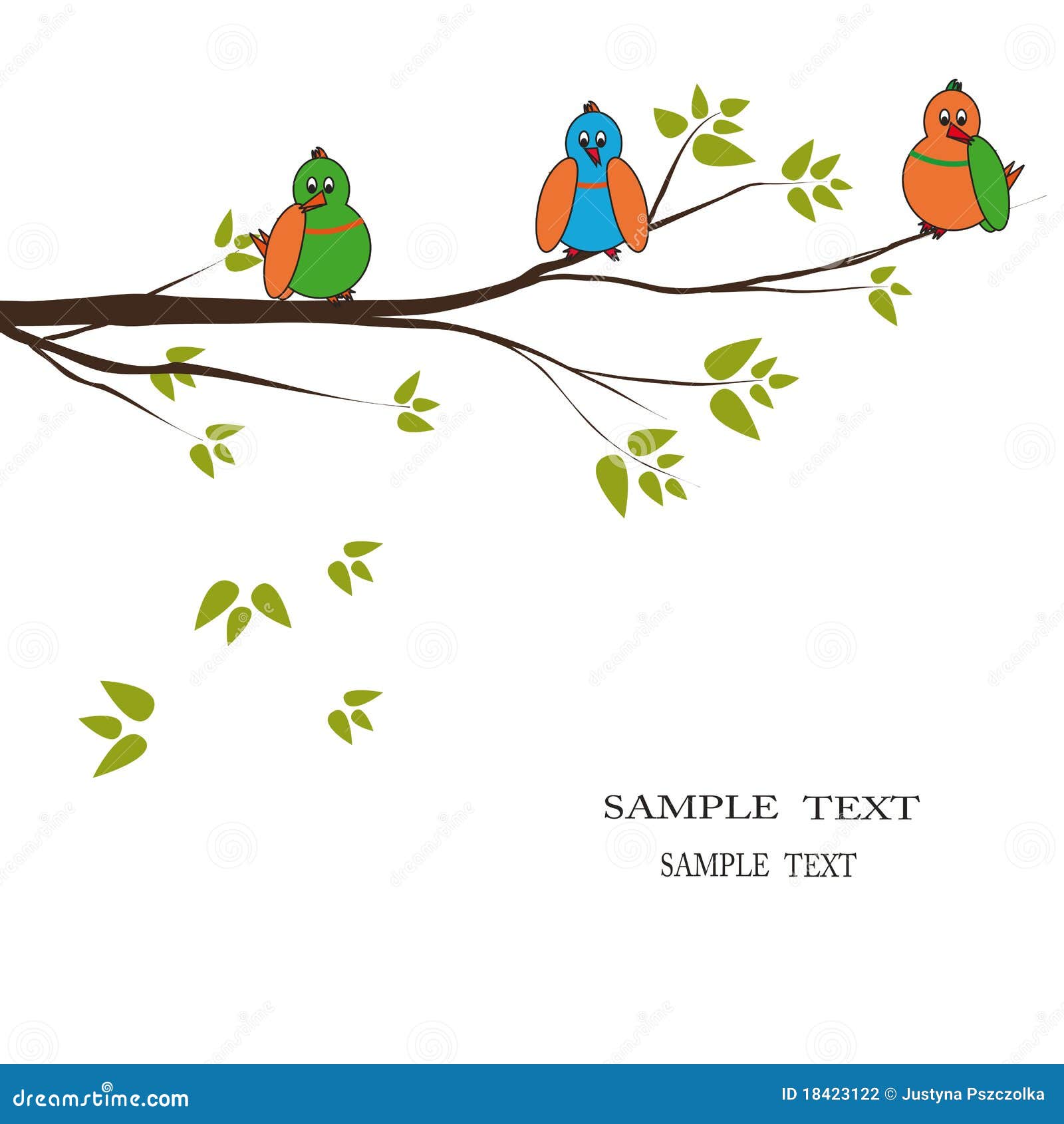 Cartoon birds on branch stock vector. Illustration of tree - 18423122