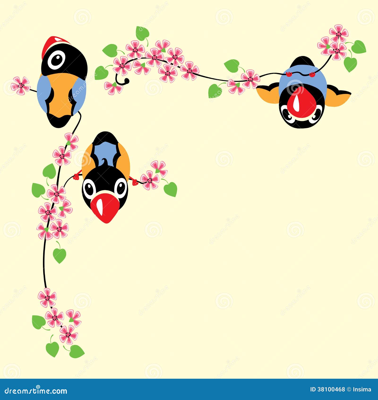 Cartoon Birds in Spring Time Stock Vector - Illustration of cute ...