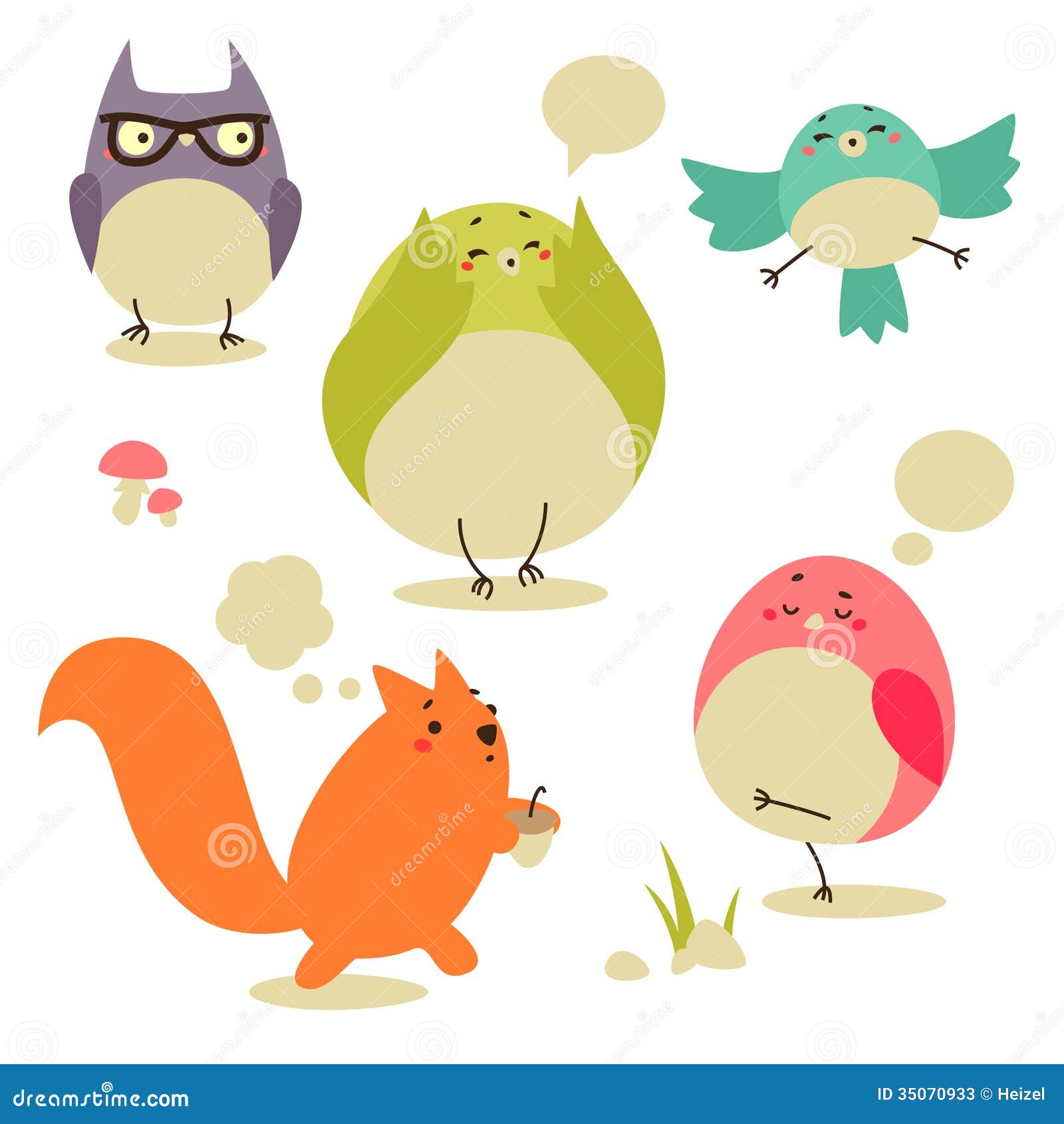 Cartoon birds and squirrel stock vector. Illustration of emotion - 35070933