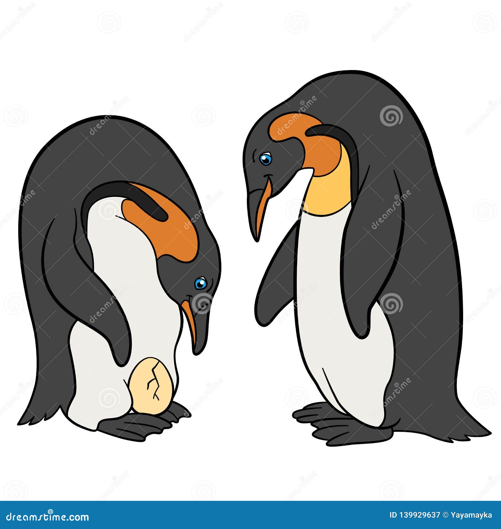 Cartoon Birds. Two Cute Penguins Look at the Egg Stock Vector ...