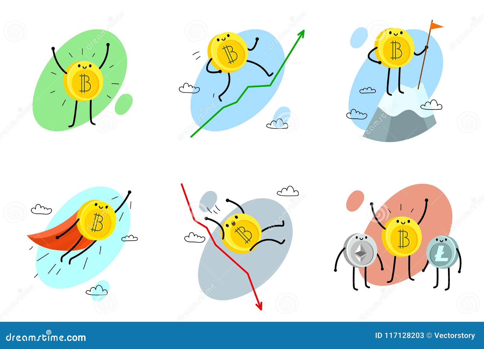 Cartoon bitcoin character. stock vector. Illustration of cash - 117128203