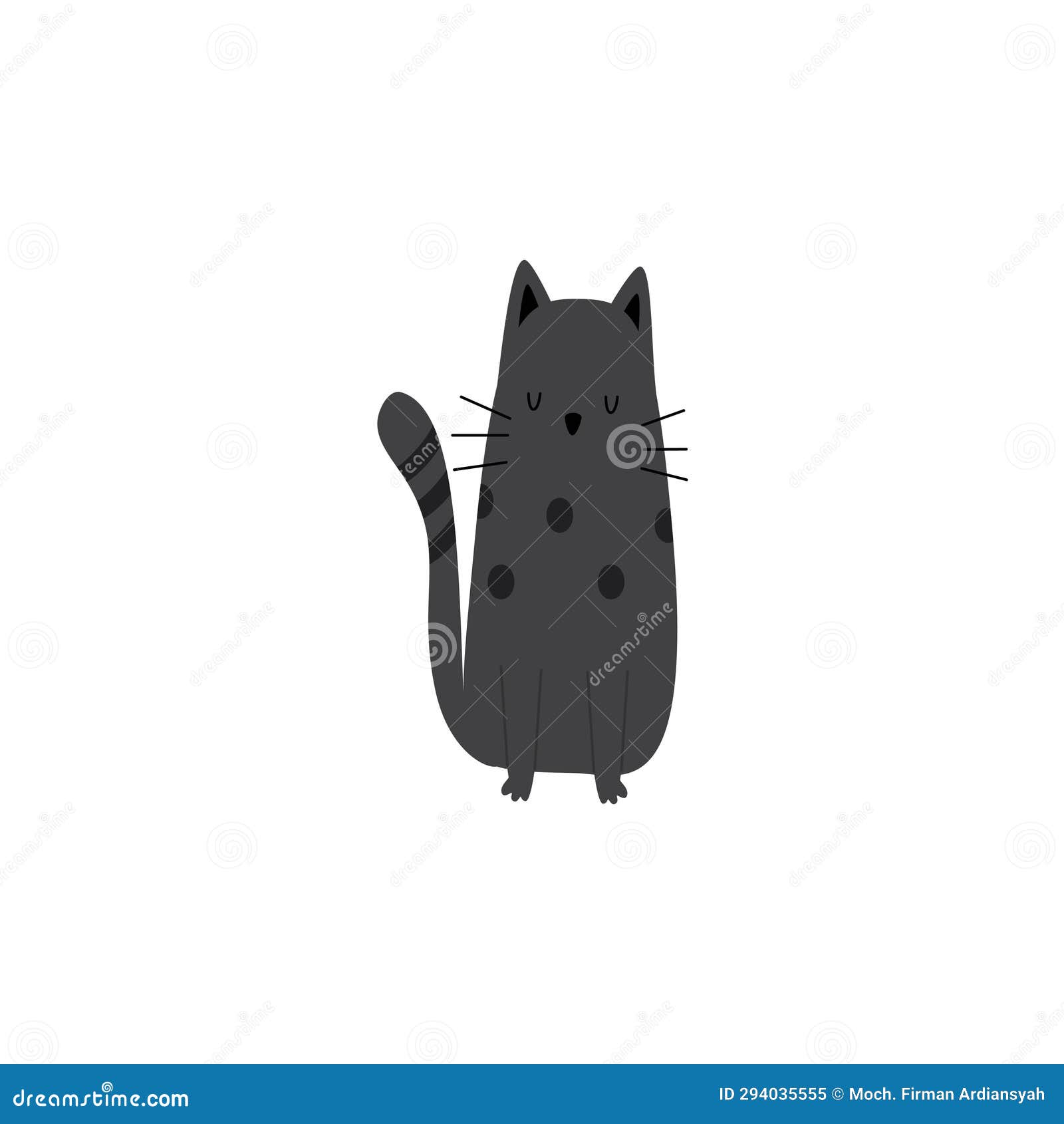 Cartoon Black Cat with Black Round Pattern Stock Vector - Illustration ...