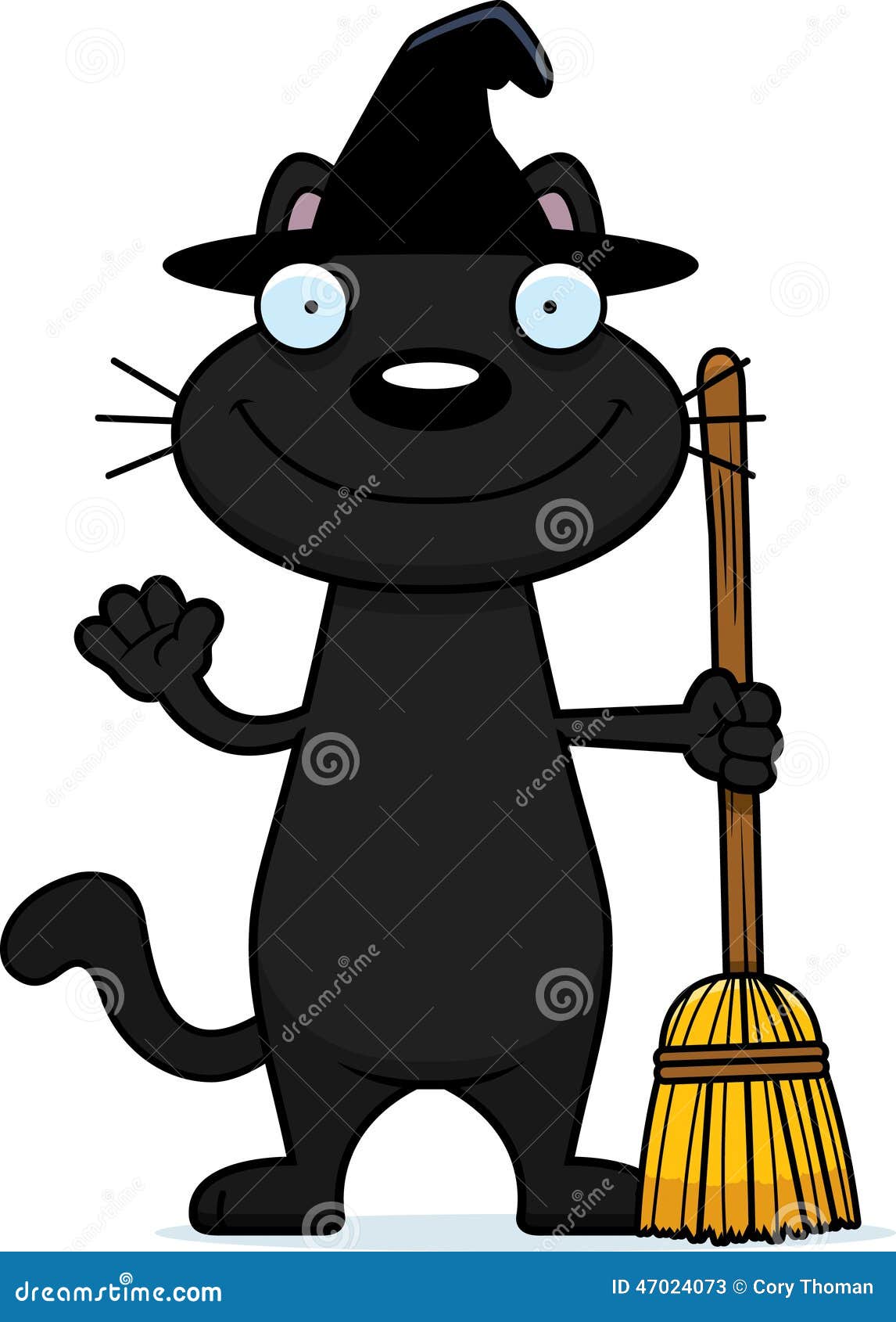 Cartoon Black Cat Witch Waving Stock Vector - Illustration of witch ...