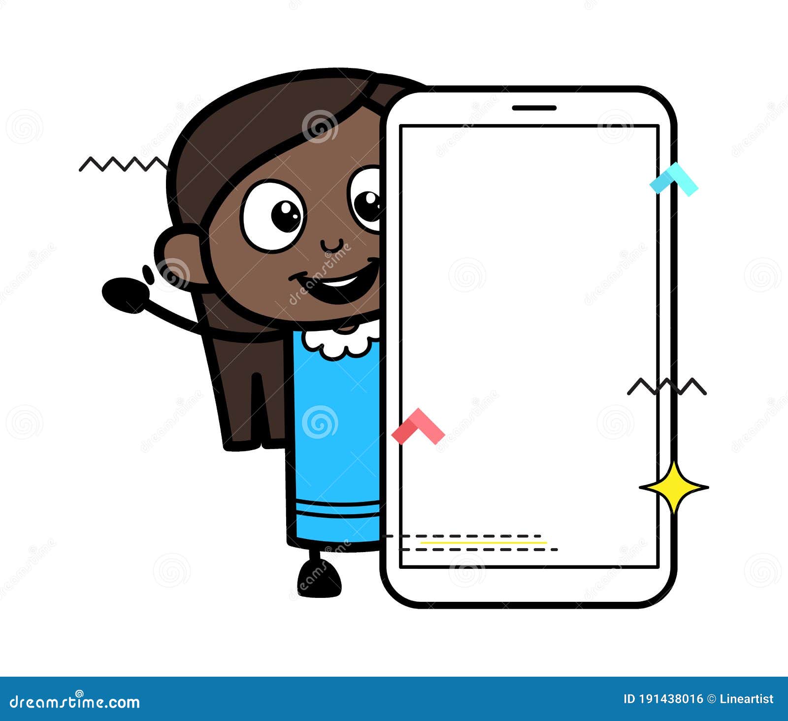 Cartoon Black Girl with Empty Cell Phone Screen Stock Illustration ...