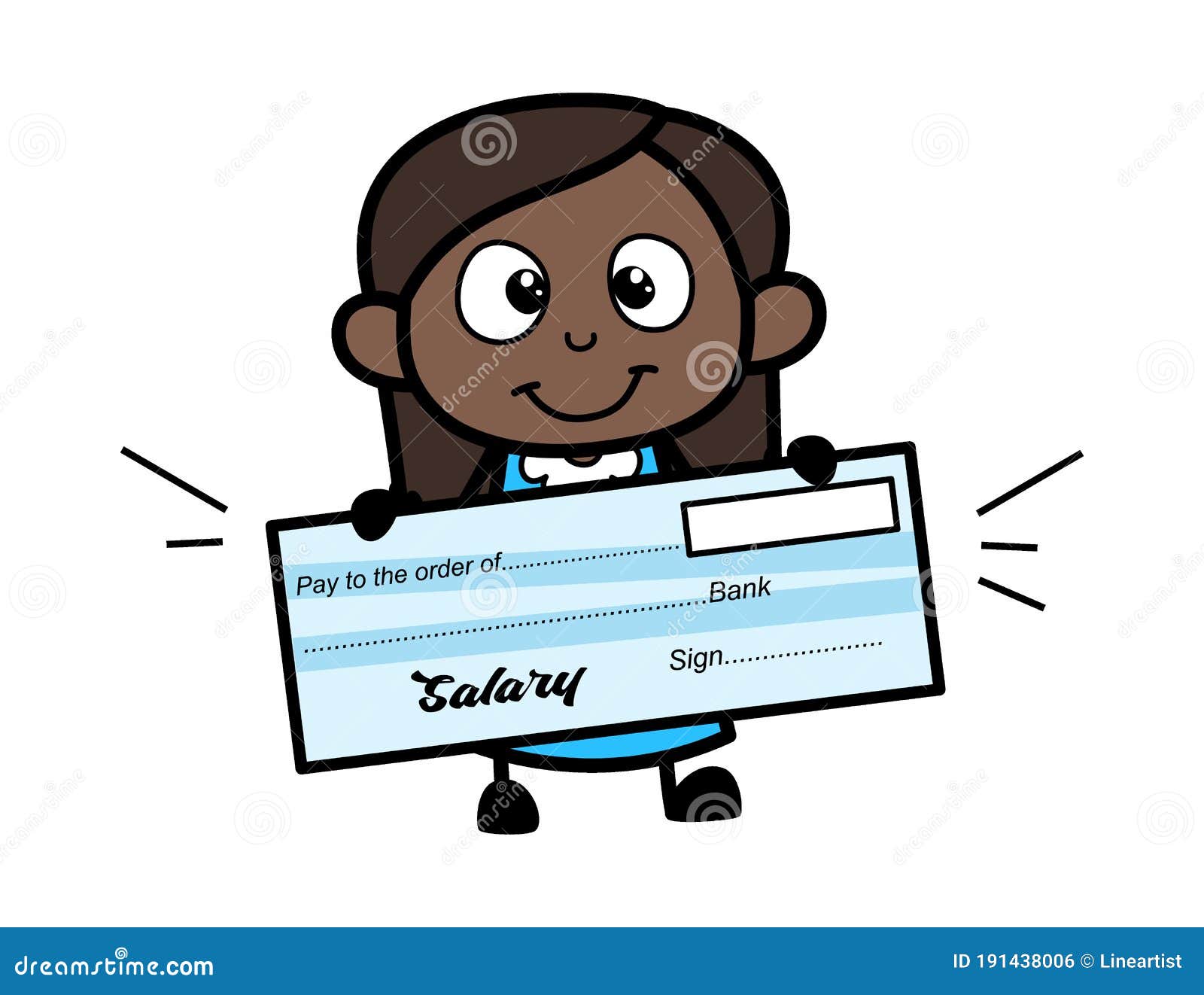 Cartoon Black Girl Holding Paycheck Stock Illustration - Illustration ...