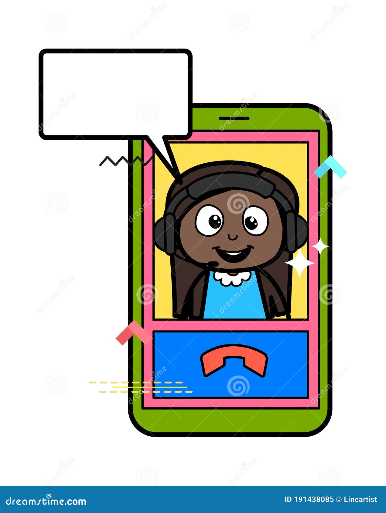Cartoon Black Girl Video Calling on Mobile Stock Illustration ...