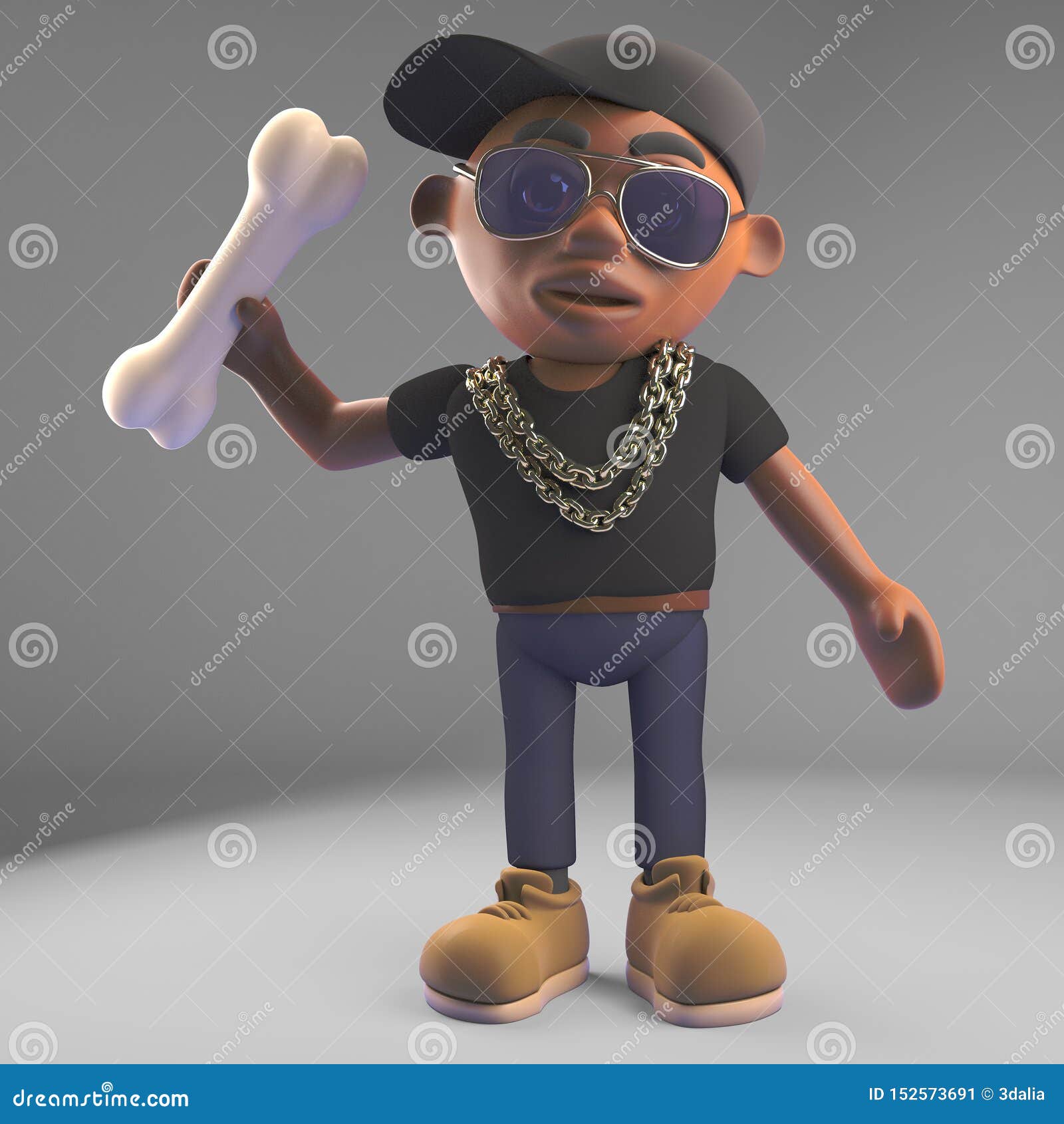 Cartoon Black Hiphop Rapper Throwing a Bone, 3d Illustration Stock ...