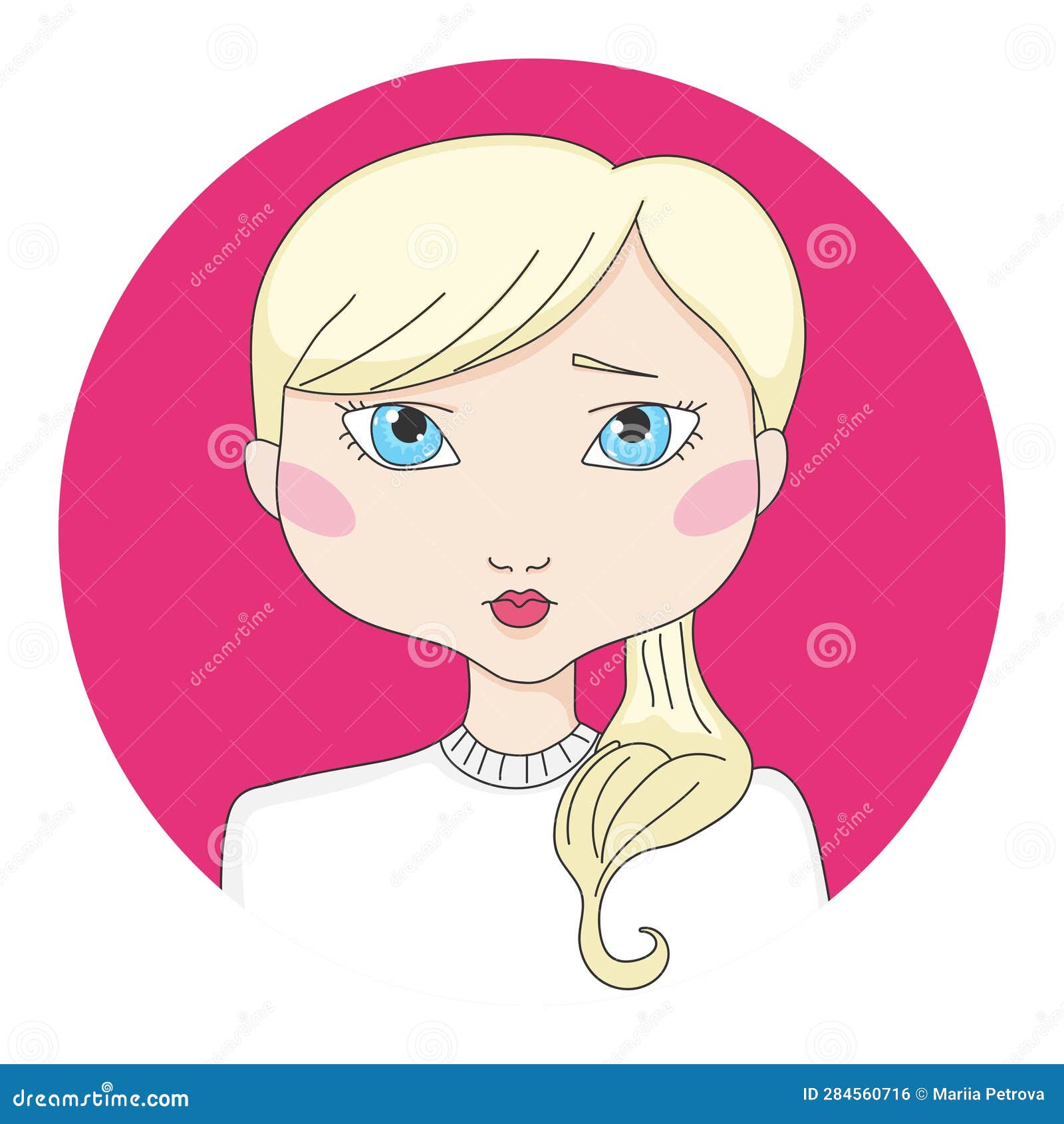 Cartoon Blonde Haired Girl With Blue Eyes Girl Avatar In A Circle