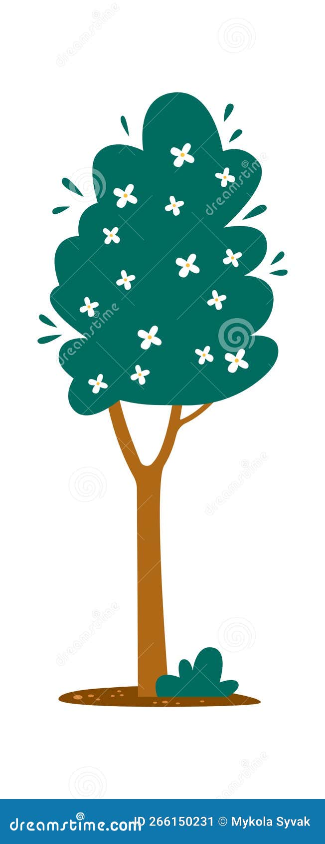Cartoon Blooming Tree Flat Icon Small Spring Flowers Stock Vector ...
