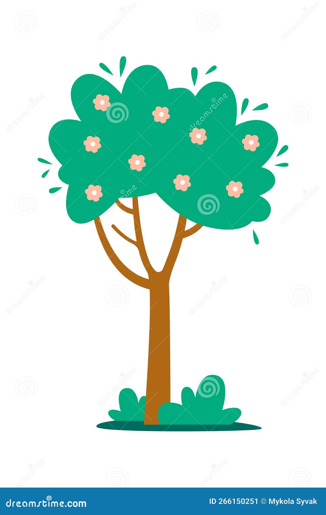 Cartoon Blooming Tree Flat Icon Small Spring Flowers Stock Vector ...