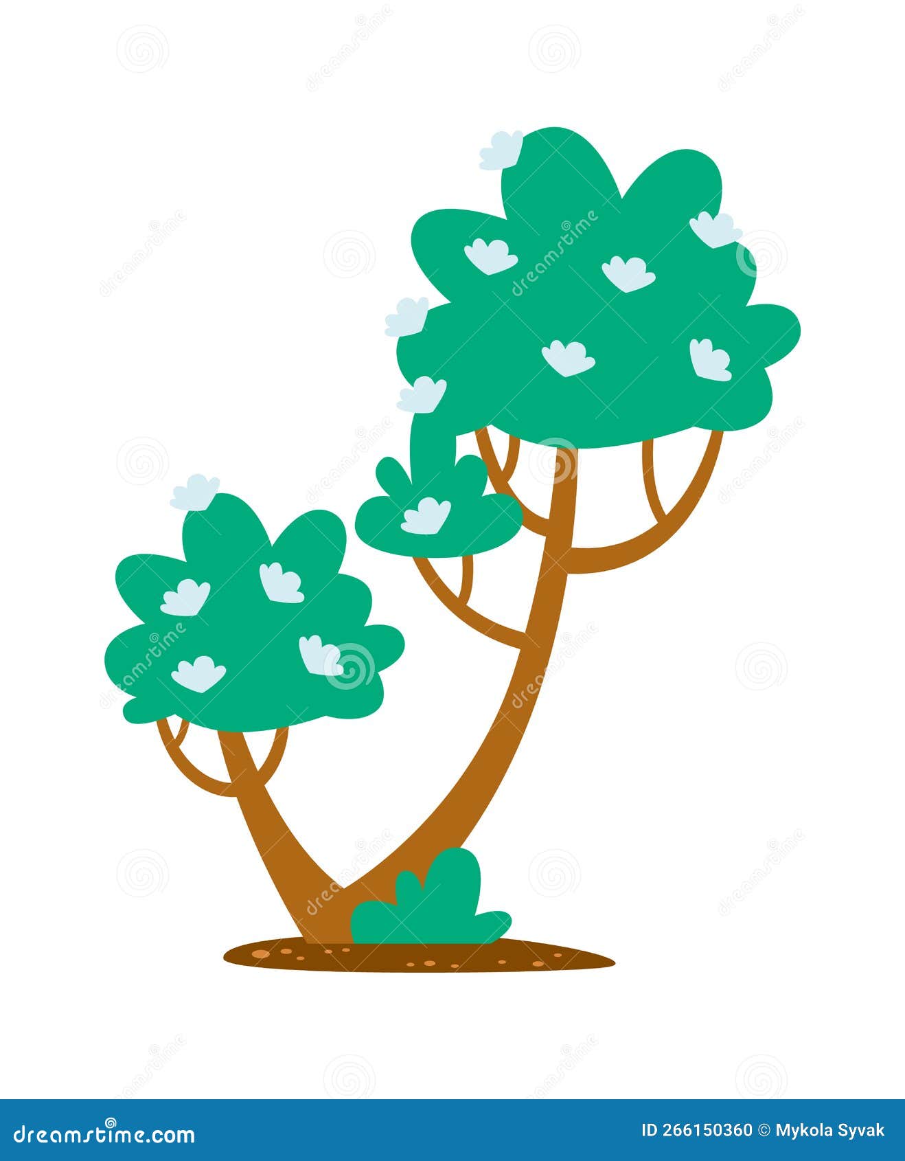 Cartoon Blooming Tree Flat Icon Small Spring Flowers Stock Vector ...
