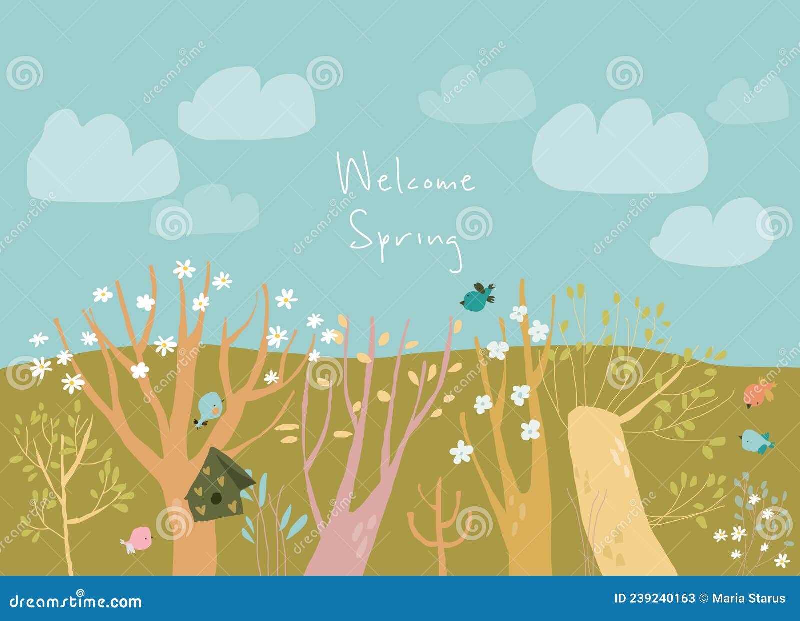 Cartoon Blossom Trees in the Spring Garden Stock Vector - Illustration ...