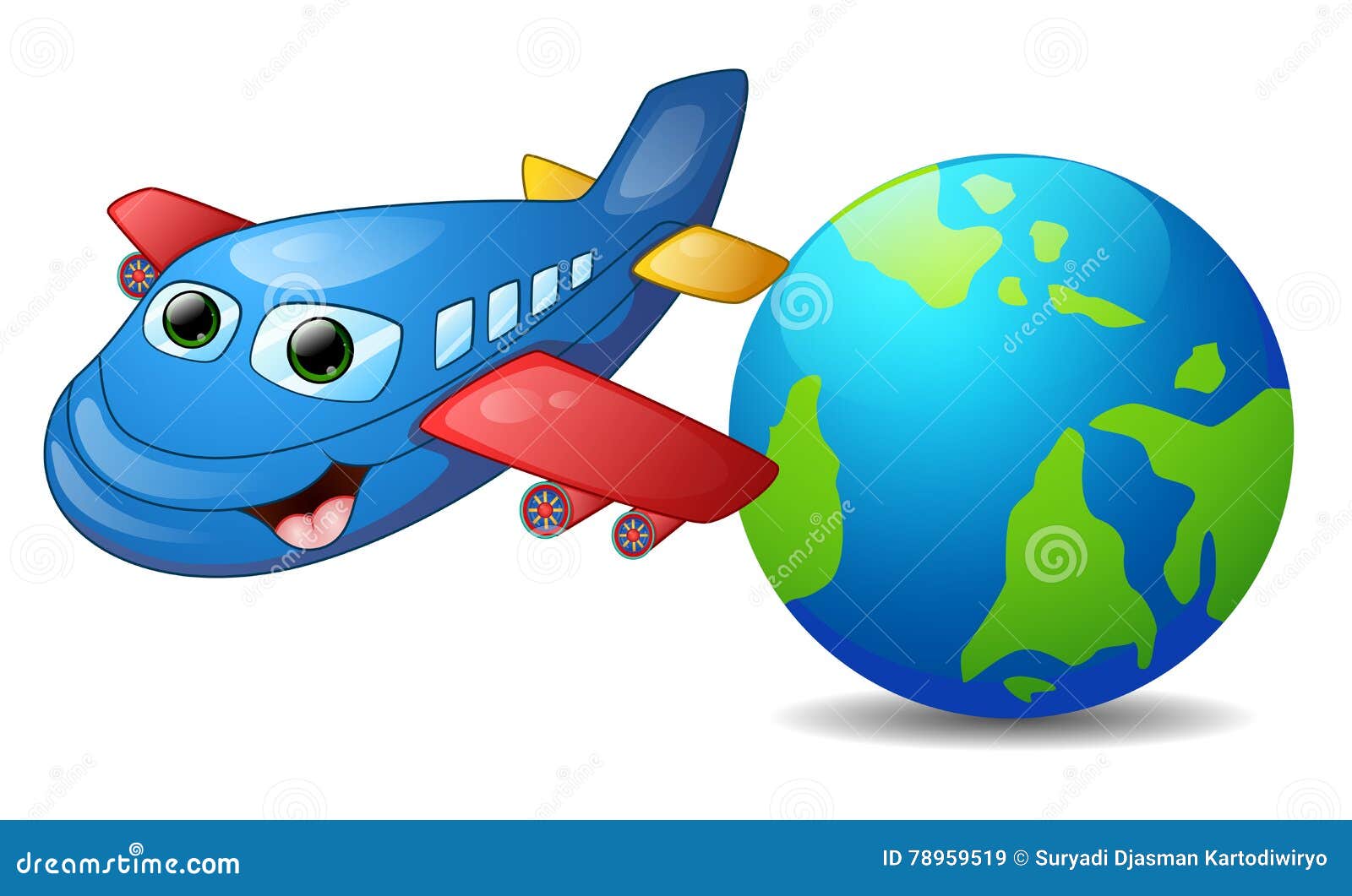 Cartoon Blue Airplane Character Stock Vector - Illustration of landing ...