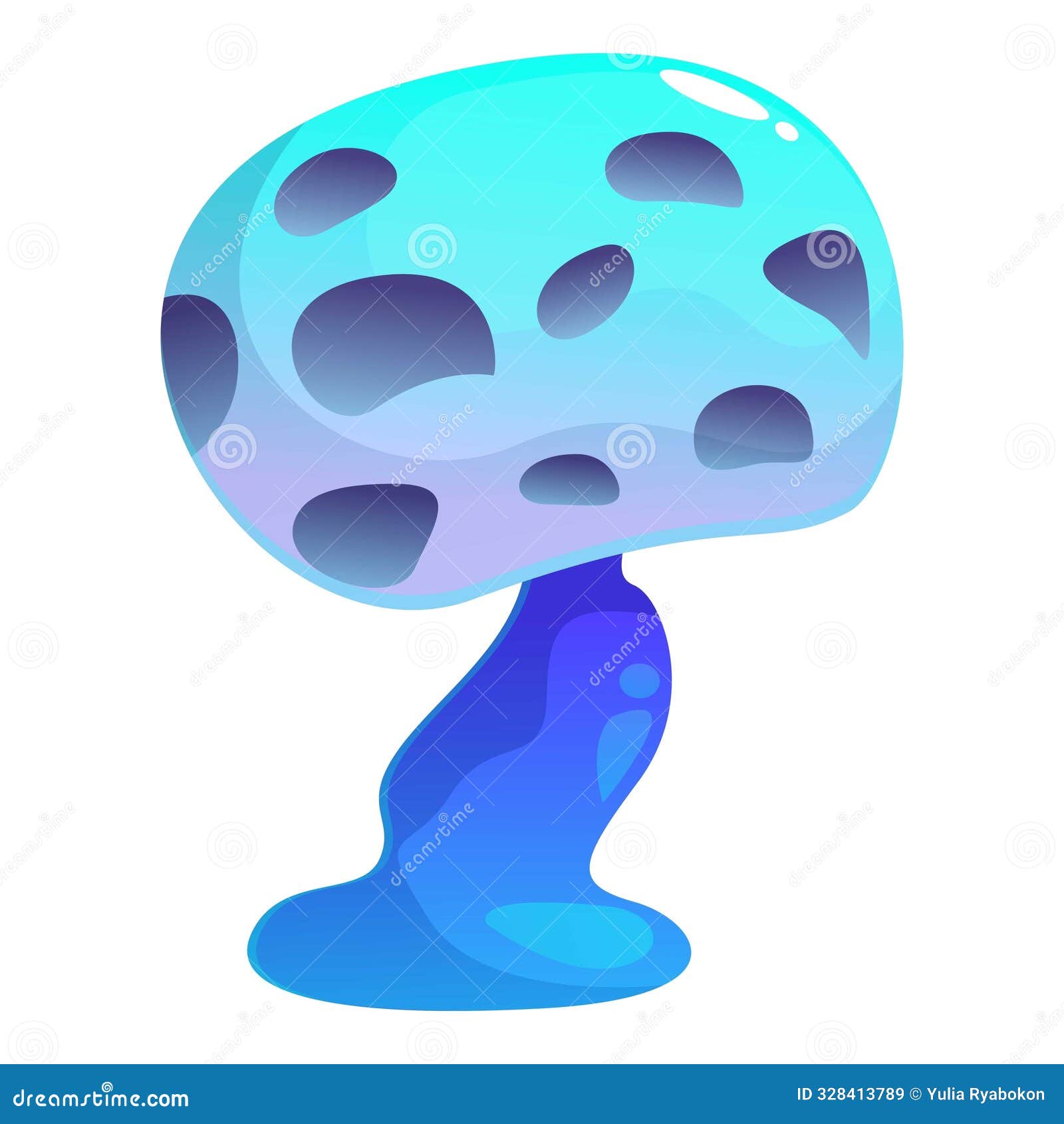 Blue Alien Mushroom Growing With Spots On Cap Cartoon Vector ...