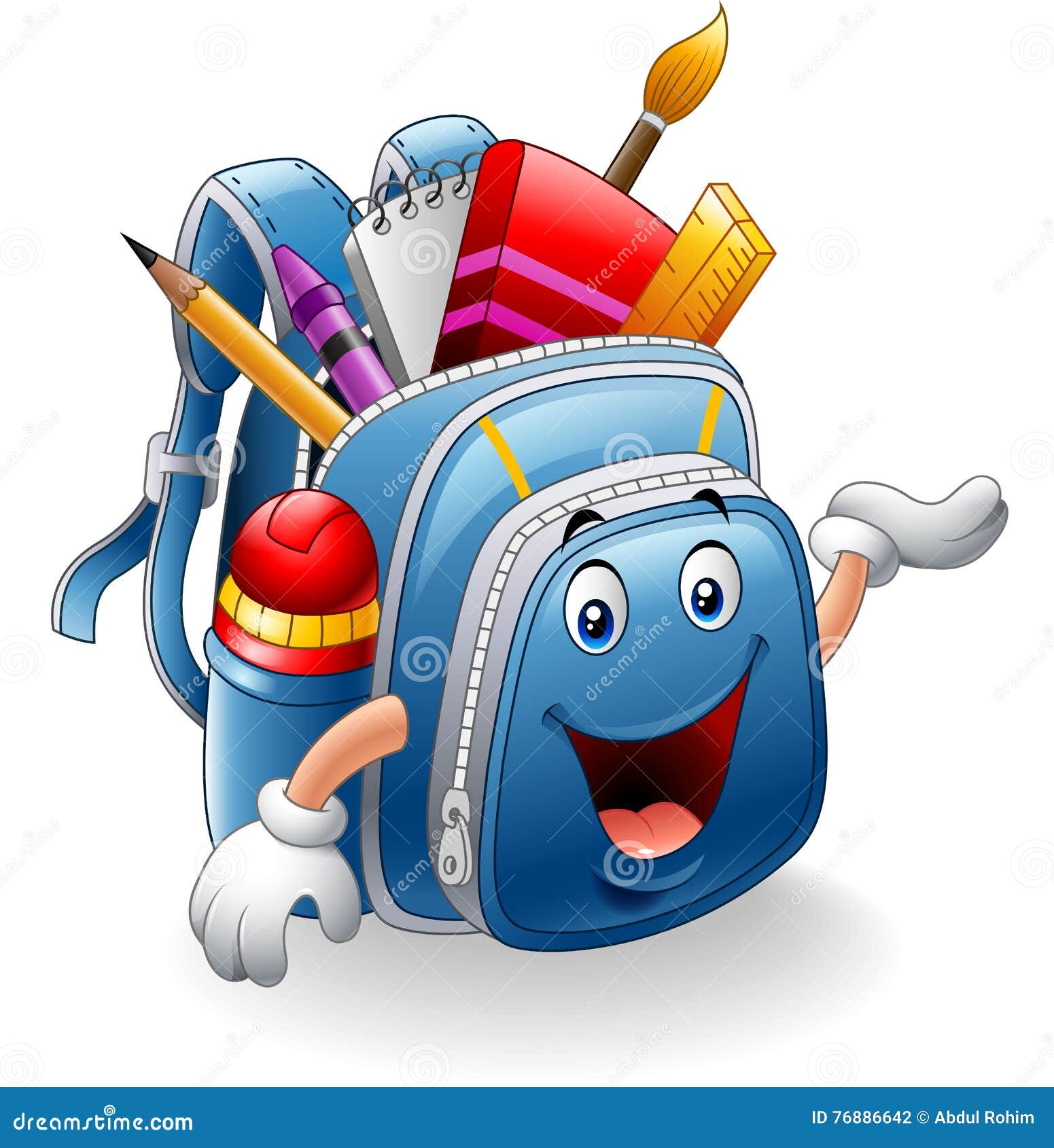 Cartoon blue bag waving stock vector. Illustration of stationery - 76886642