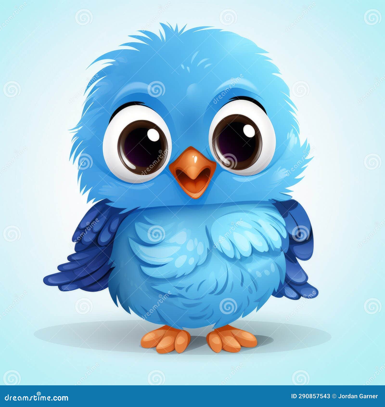 A Cartoon Blue Bird with Big Eyes on a White Background Stock ...