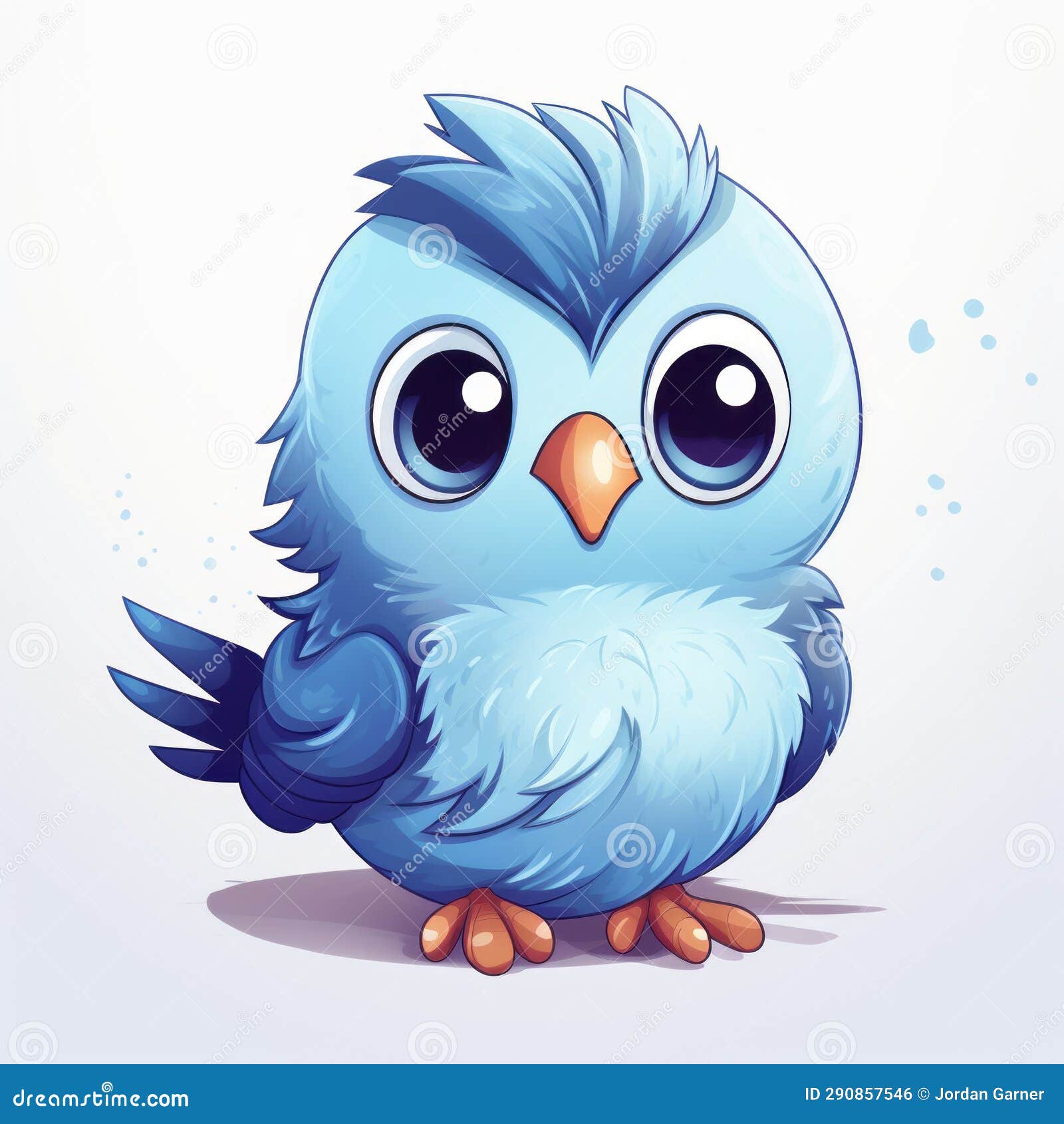 A Cartoon Blue Bird with Big Eyes on a White Background Stock ...