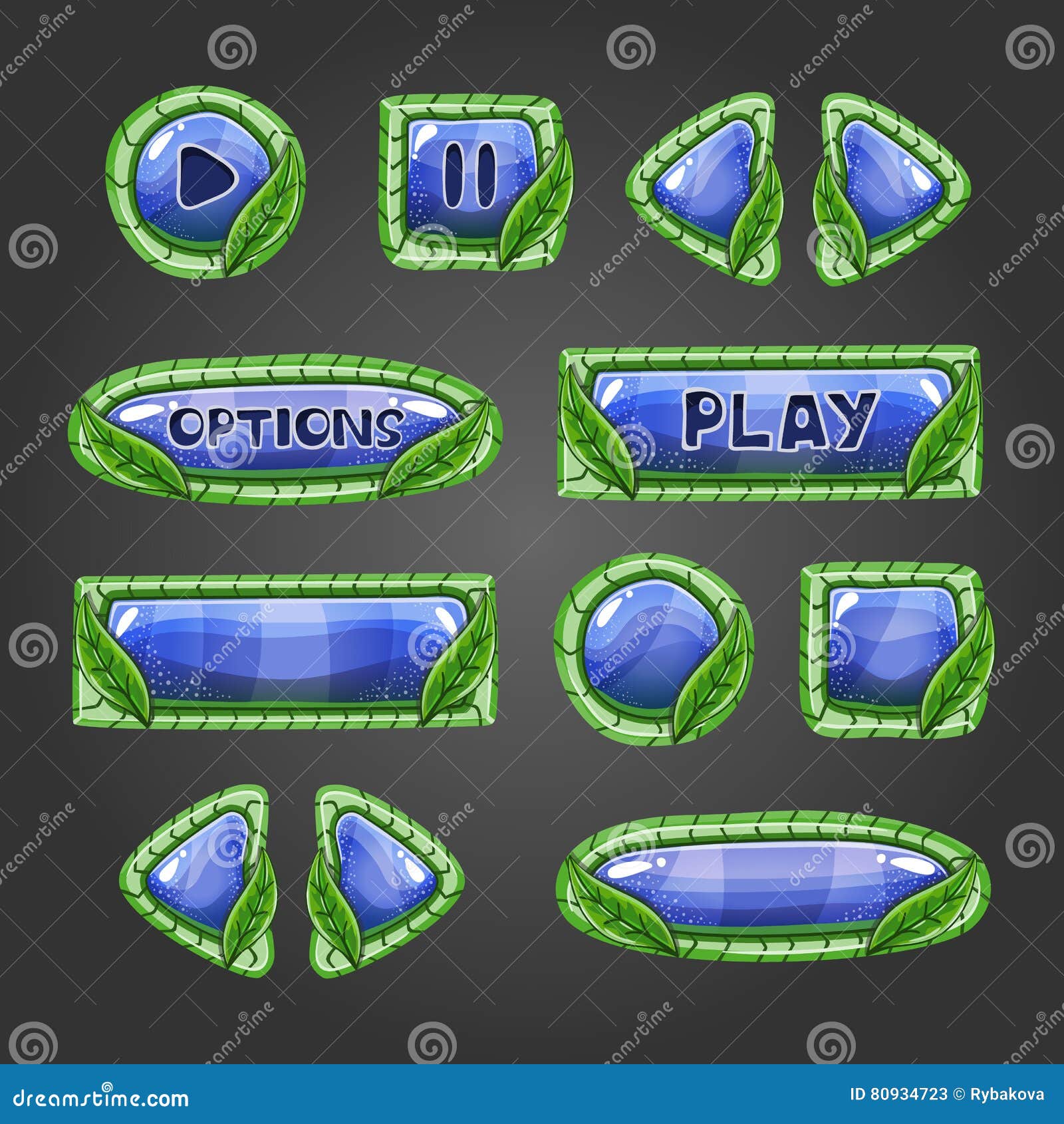 Cartoon Blue Buttons with Leaves Stock Illustration - Illustration of ...