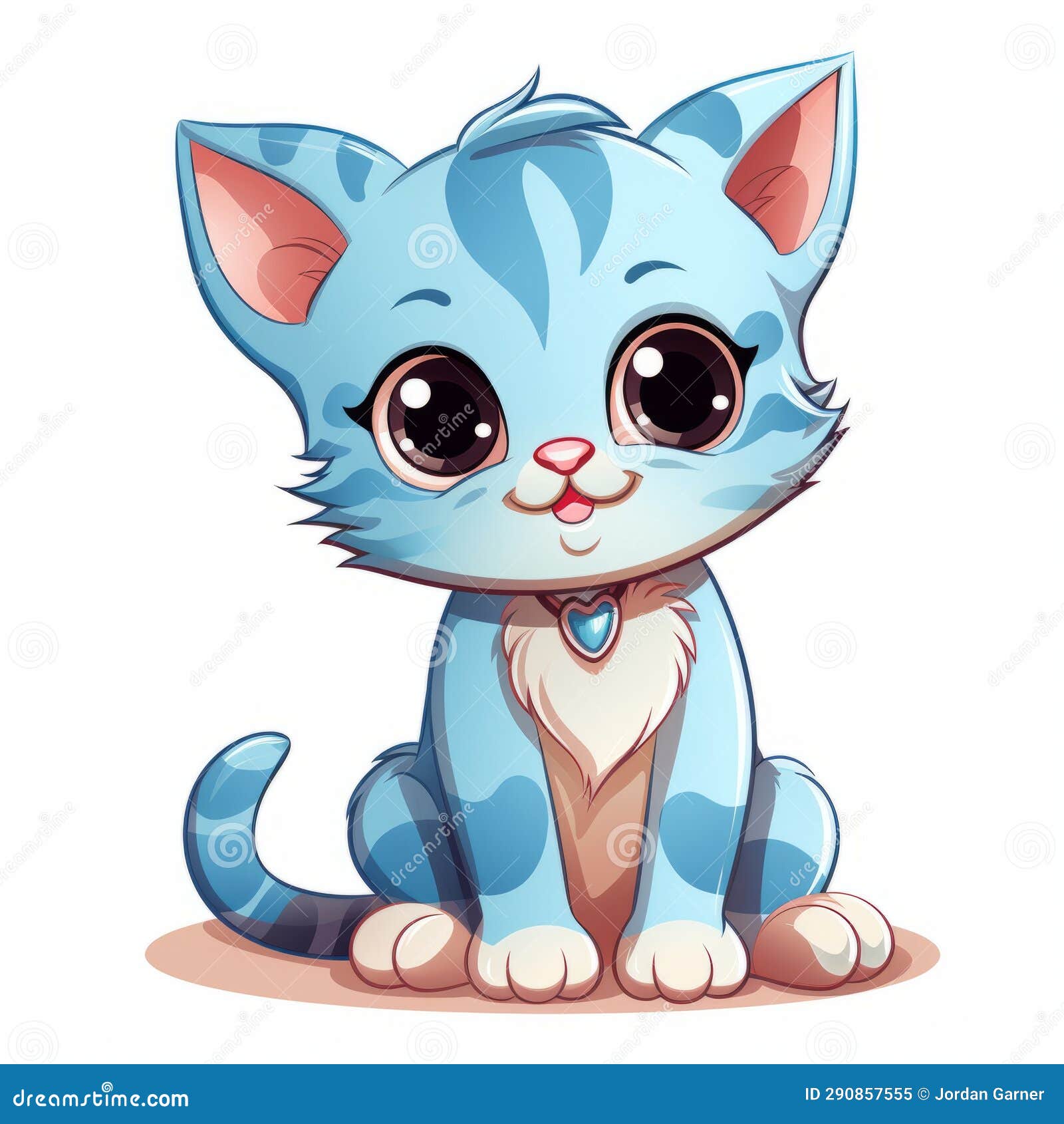 A Cartoon Blue Cat with Big Eyes Stock Illustration - Illustration of ...