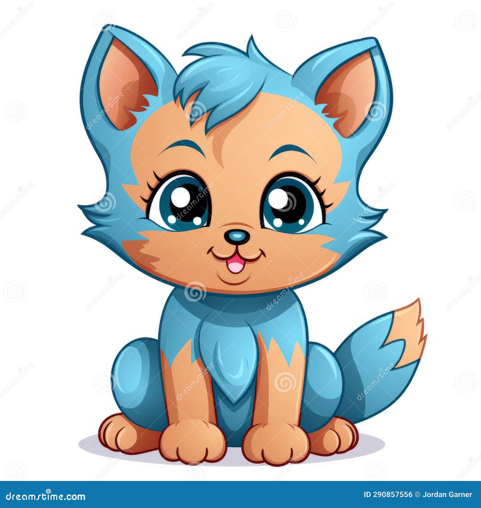 A Cartoon Blue Cat with Big Eyes Stock Illustration - Illustration of ...