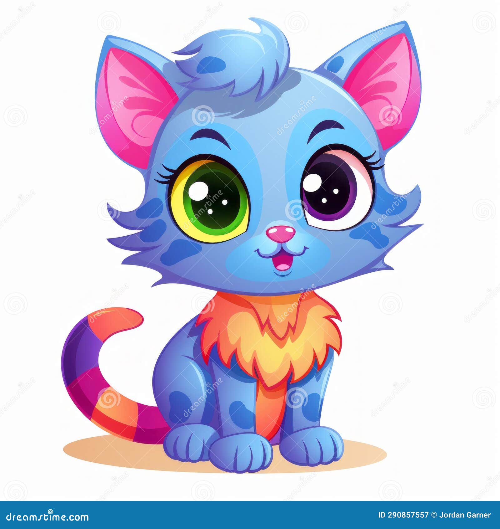 A Cartoon Blue Cat with Big Green Eyes Stock Illustration ...