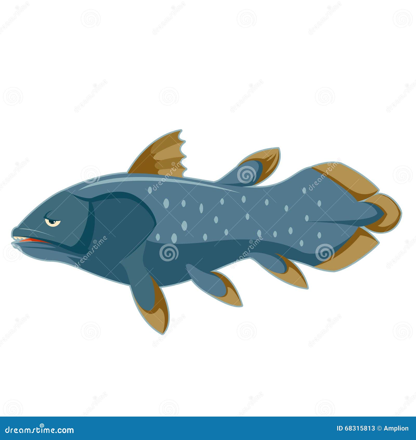 Cartoon blue Coelacanth stock vector. Illustration of organism - 68315813